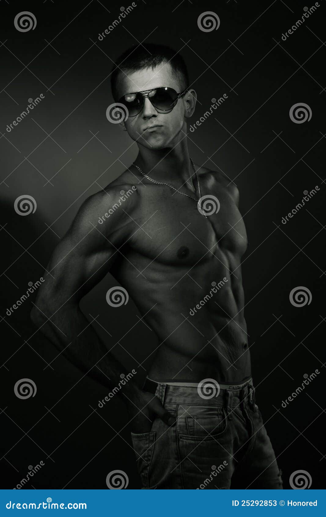Muscular young man. Bw stock image. Image of topless - 25292853