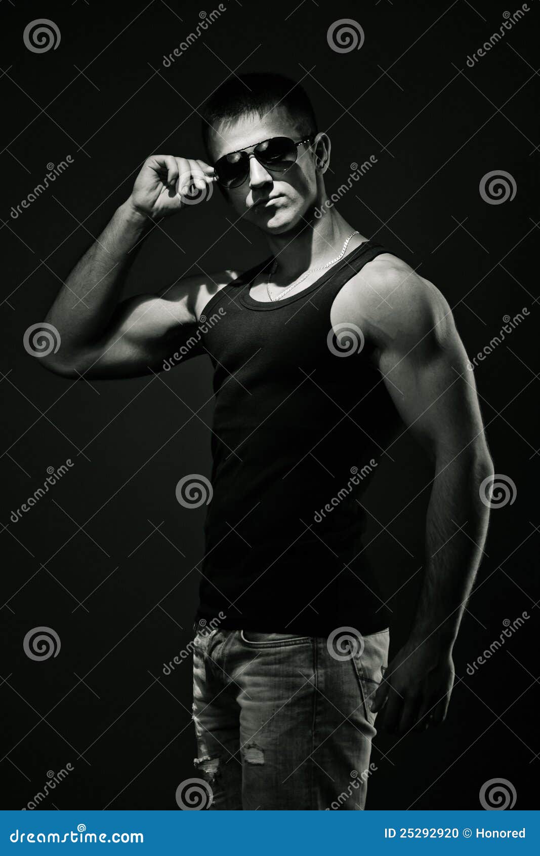 Muscular young man. Bw stock photo. Image of jeans, sport - 25292920