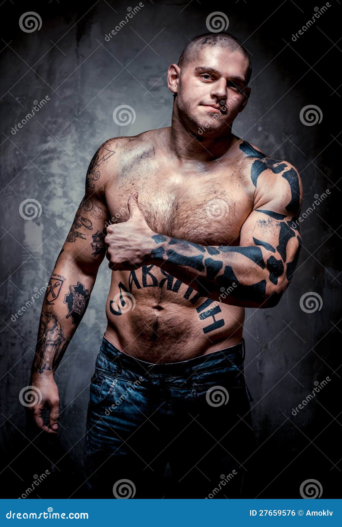 Muscular Young Man with Many Tattoos Stock Photo - Image of human ...