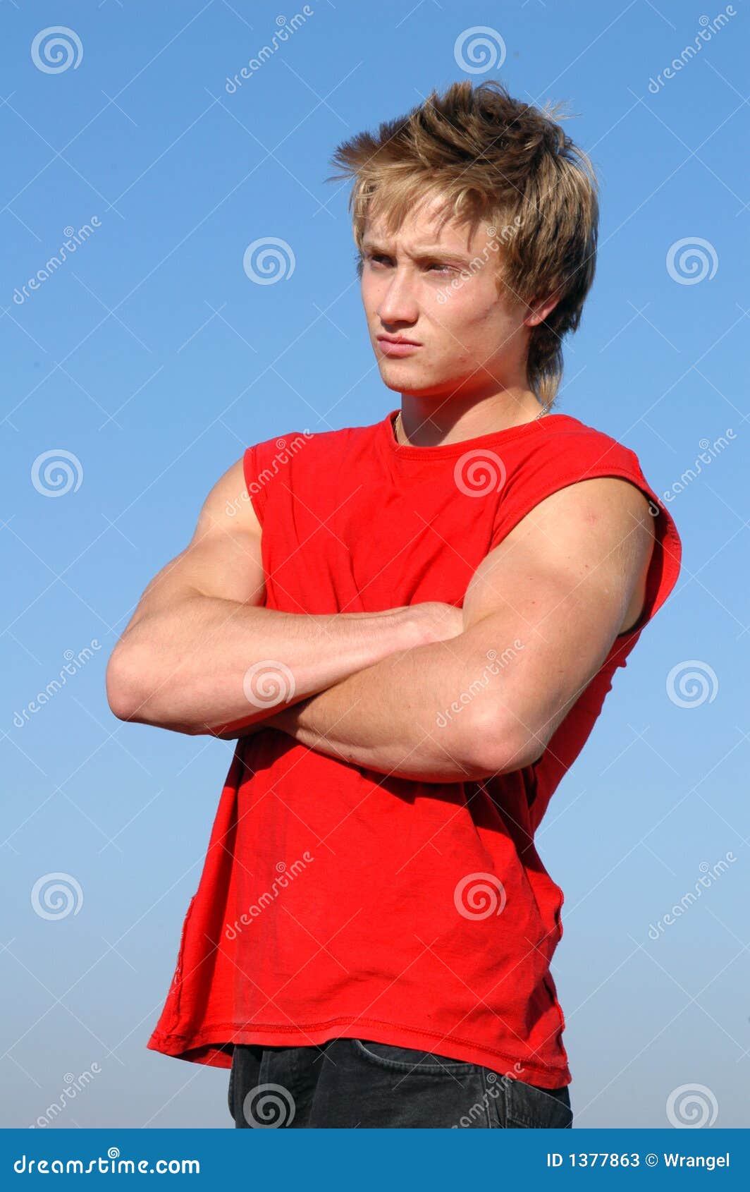 Muscular Young Man in Red stock image. Image of fashion - 1377863