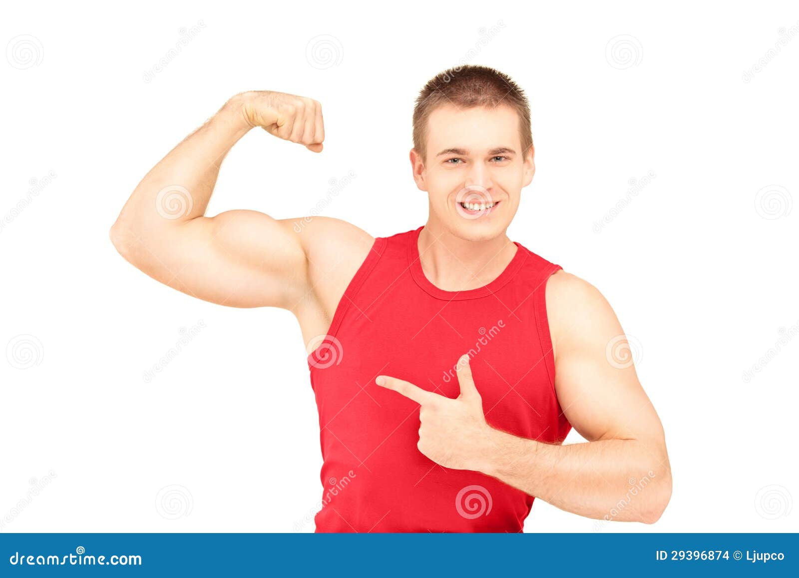 Muscular Young Man Showing His Biceps Stock Photo - Image of pose, hand ...