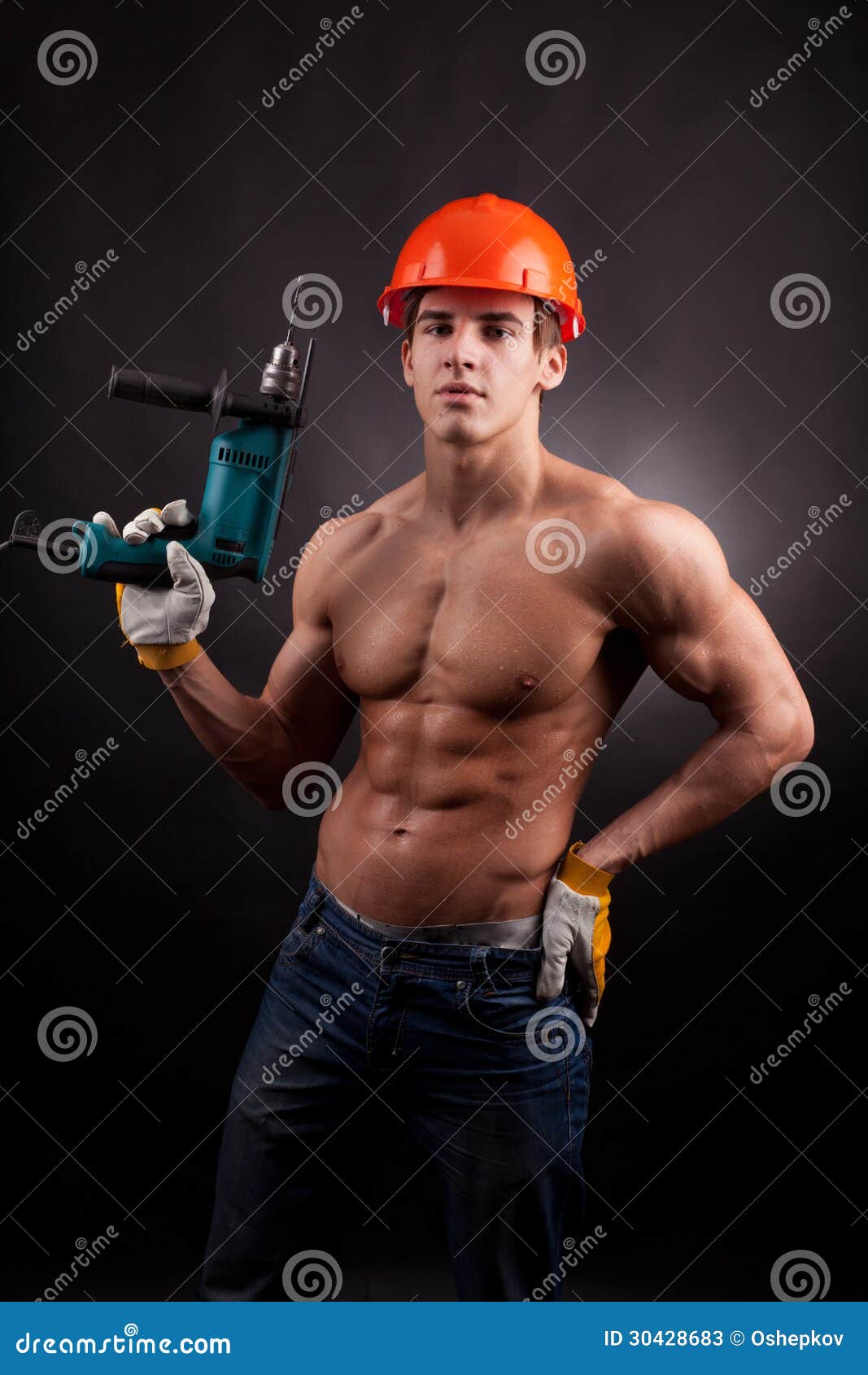 Muscular young worker stock image. Image of hammer, person - 30428683