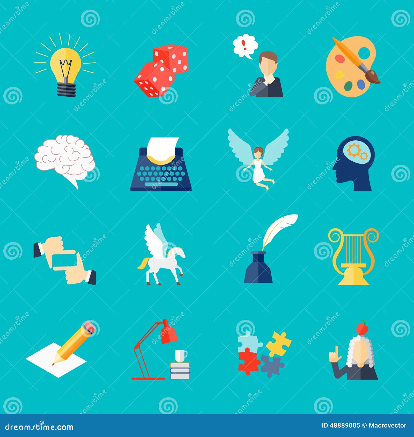 Muse Icon Flat Set stock vector. Illustration of pegasus - 48889005