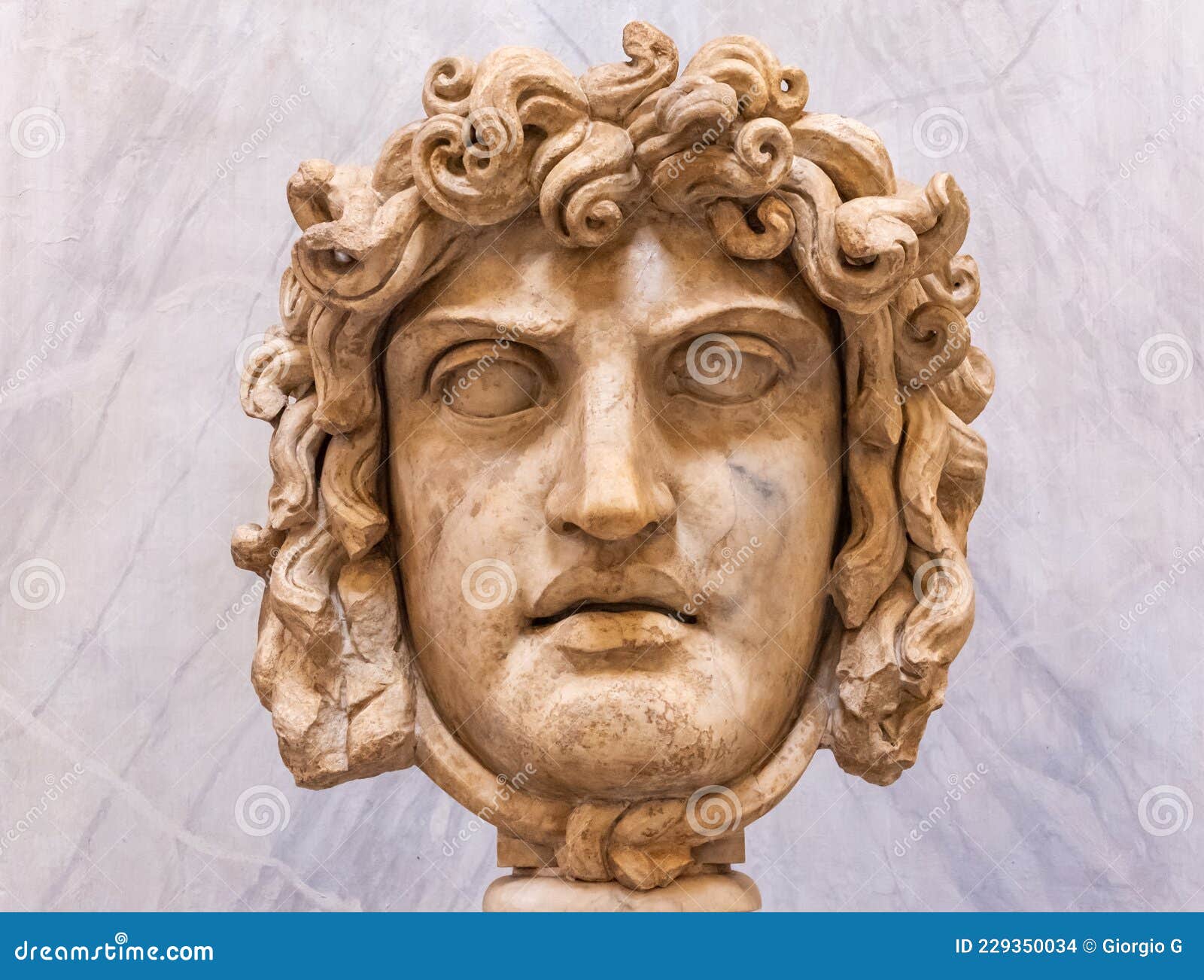Close-up on Face of Ancient Roman Mask Sculpted in Marble Stock Photo ...