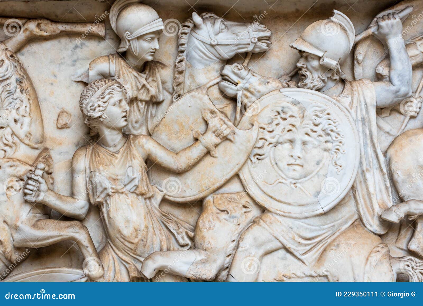 Detail of a Battle Scene in Ancient Rome Carved on Marble Wall Stock ...
