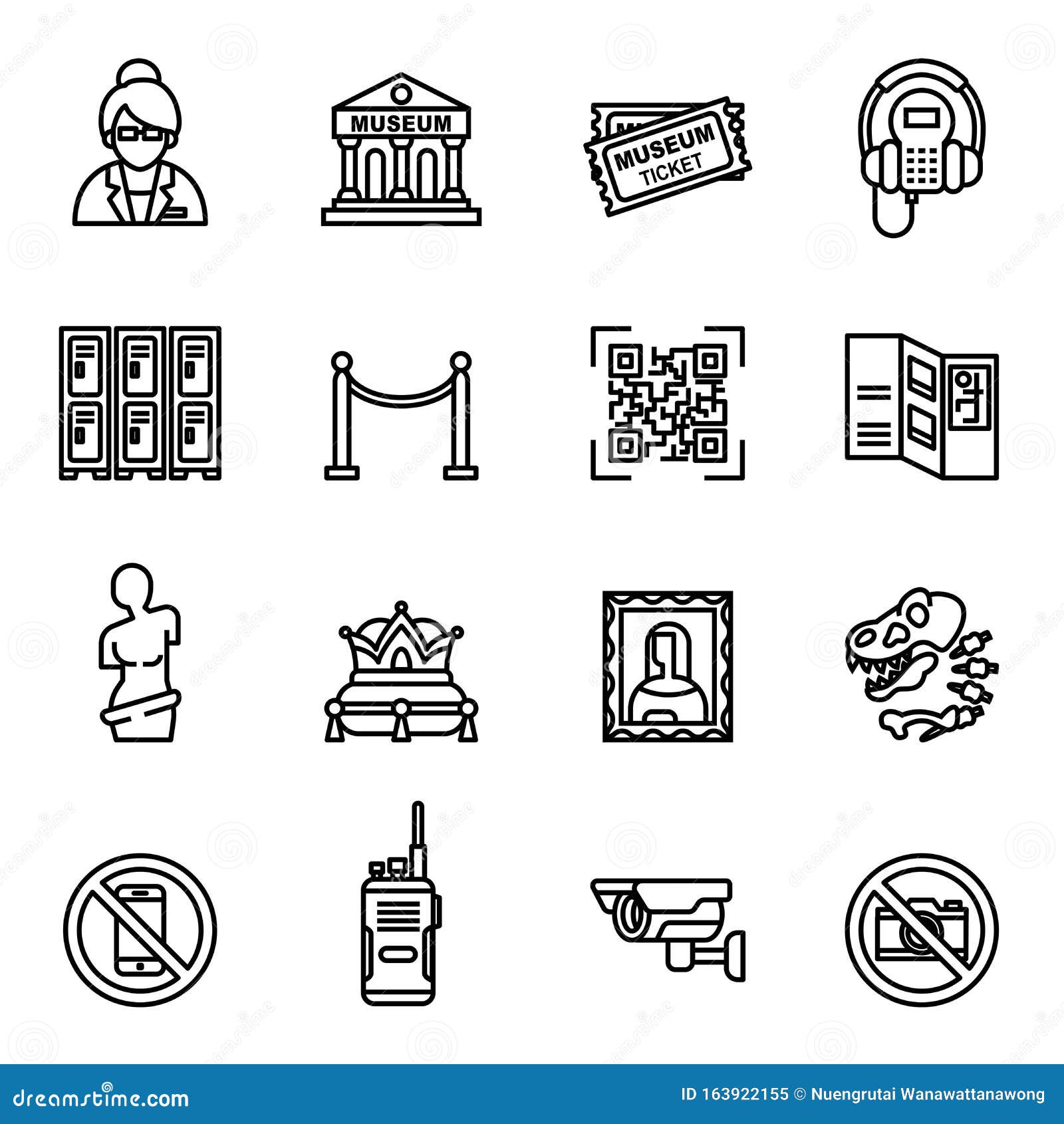 Museum Icons Set. Museum Exhibits Collection. Thin Line Style Stock ...