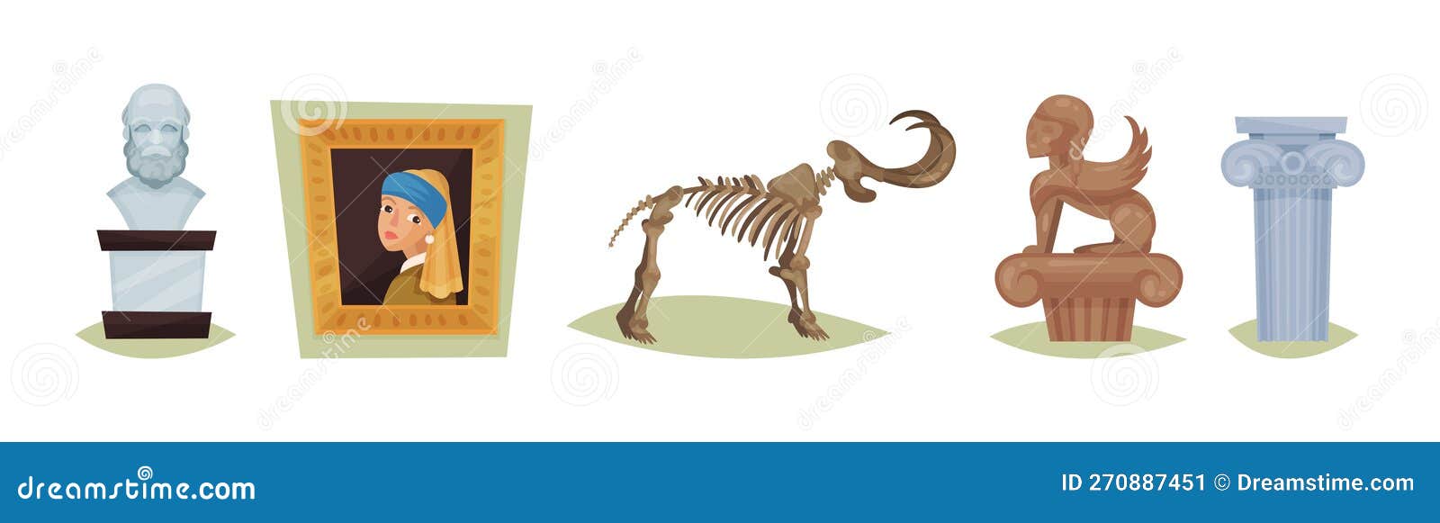 Museum Ancient Artifacts and Archaeological Exhibit Elements Vector Set ...