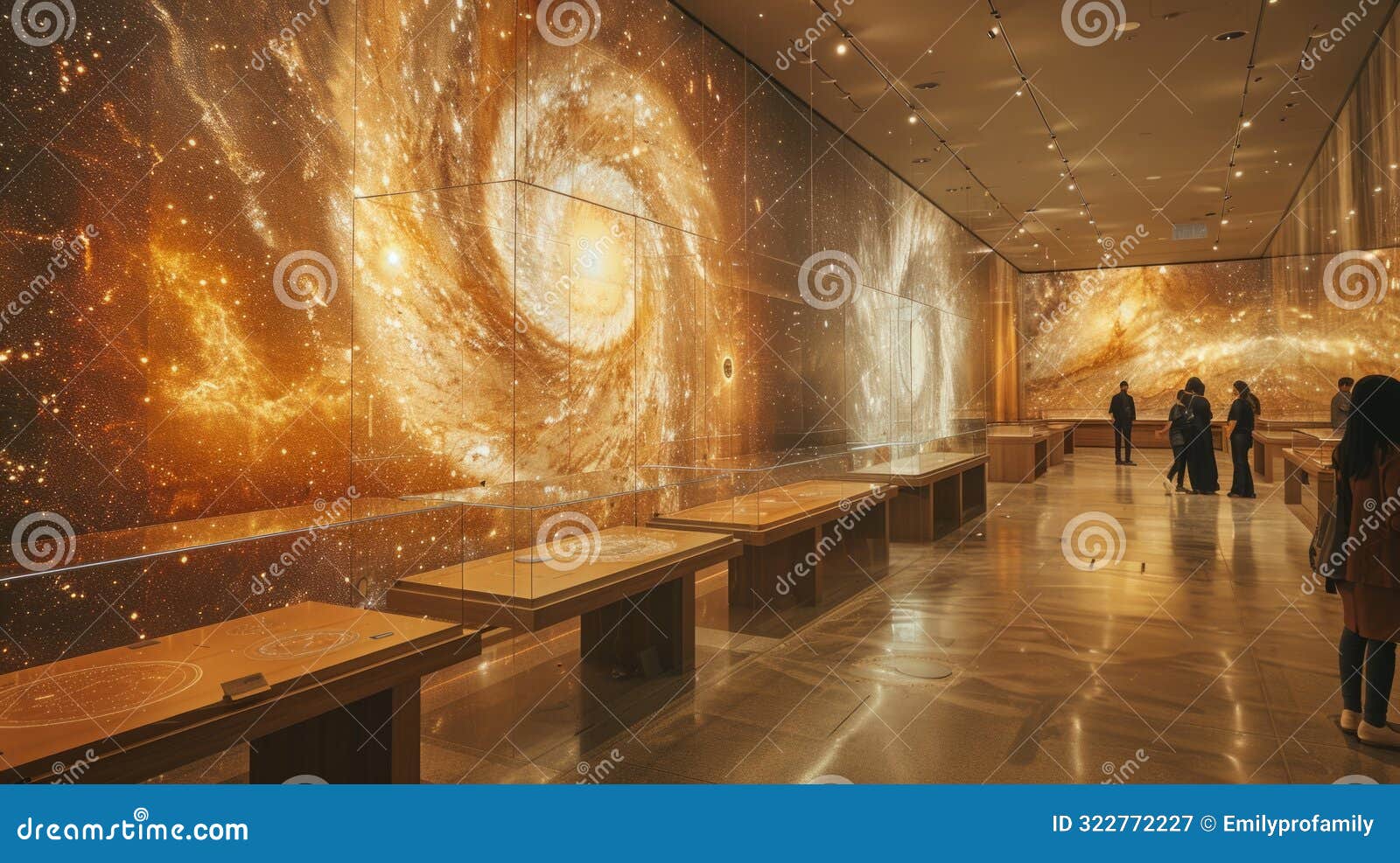 Museum Exhibit Featuring Large-Scale Galaxy Artwork with Visitors Stock ...