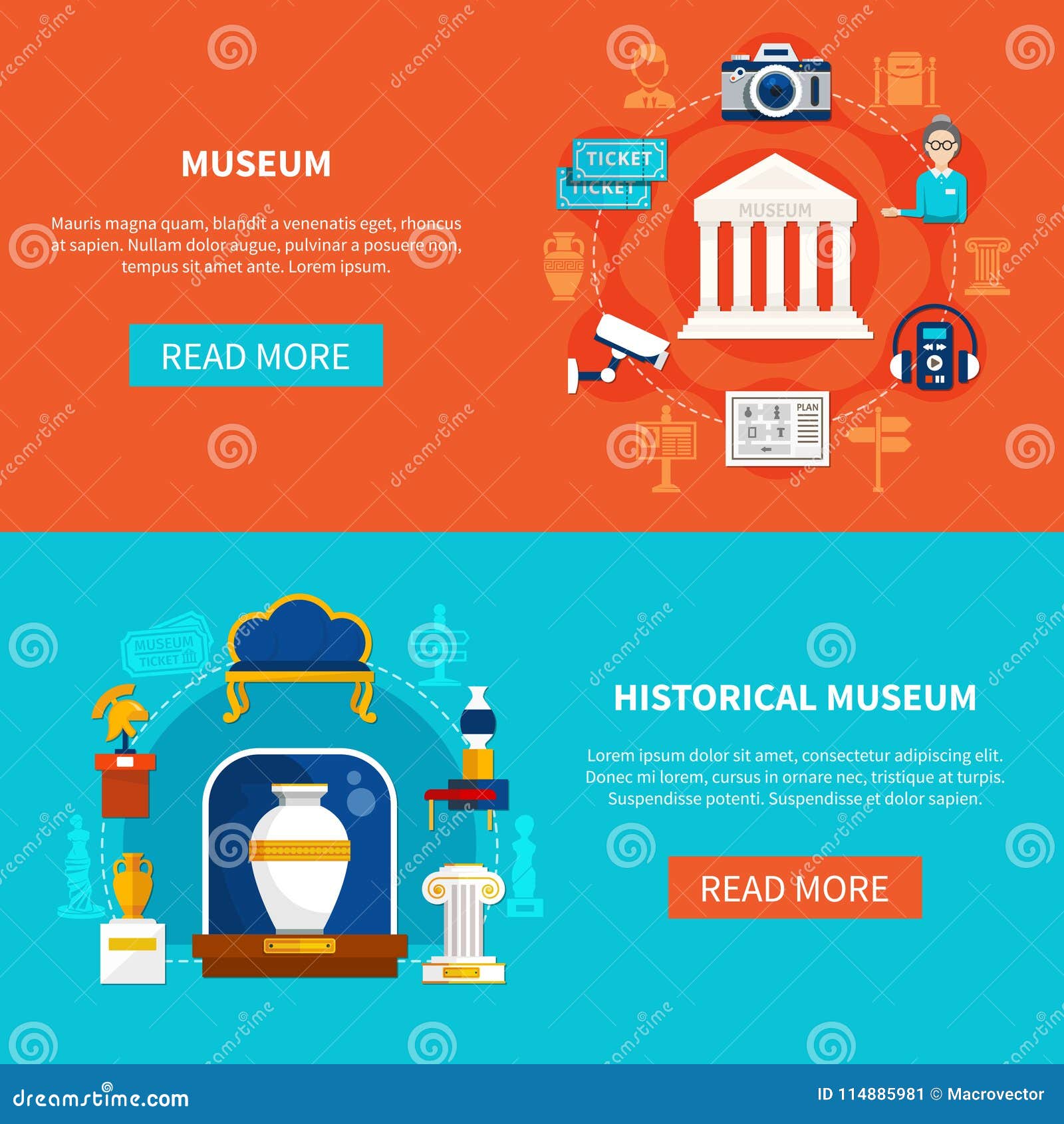 Museum Flat Horizontal Banners Stock Vector - Illustration of exposure ...