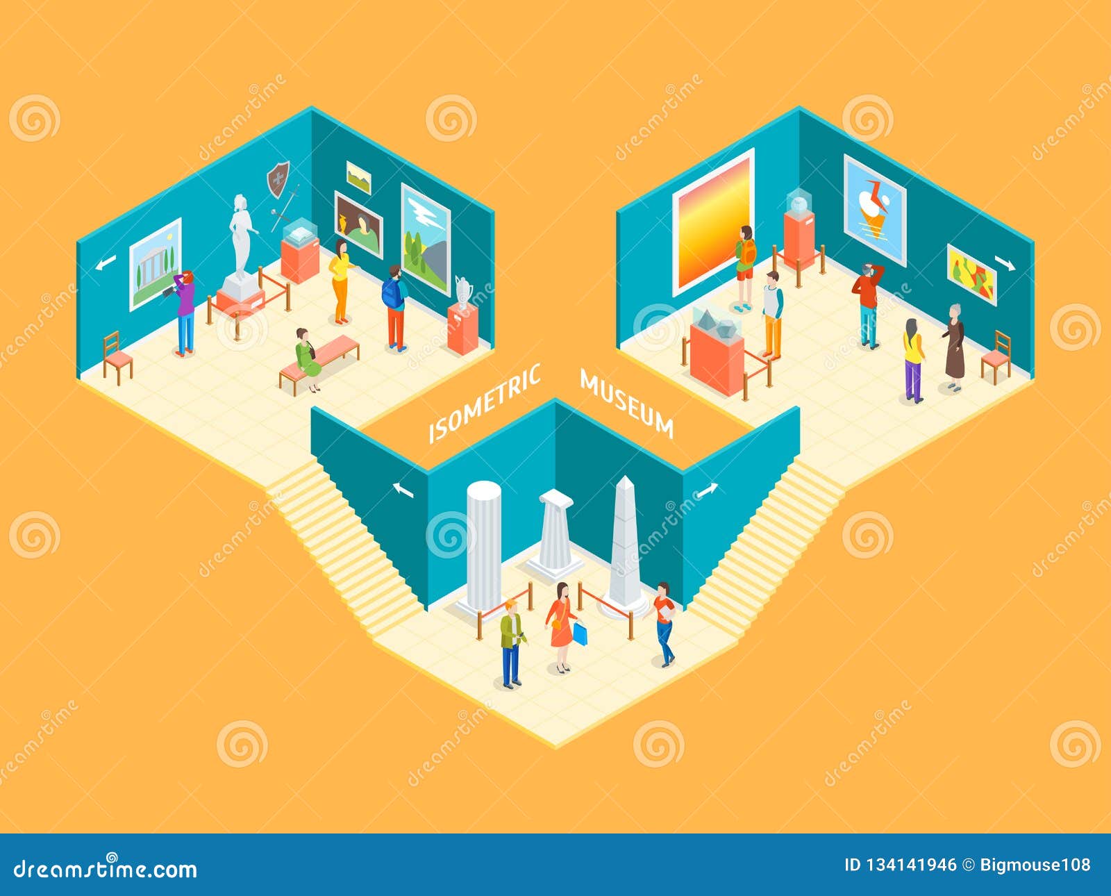 Museum Hall Interior with Furniture Isometric View. Vector Stock Vector ...