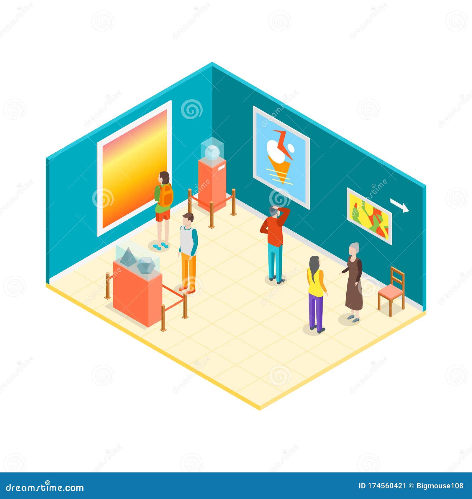 Museum Hall Interior Isometric View. Vector Stock Vector - Illustration ...