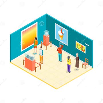 Museum Hall Interior Isometric View. Vector Stock Vector - Illustration ...