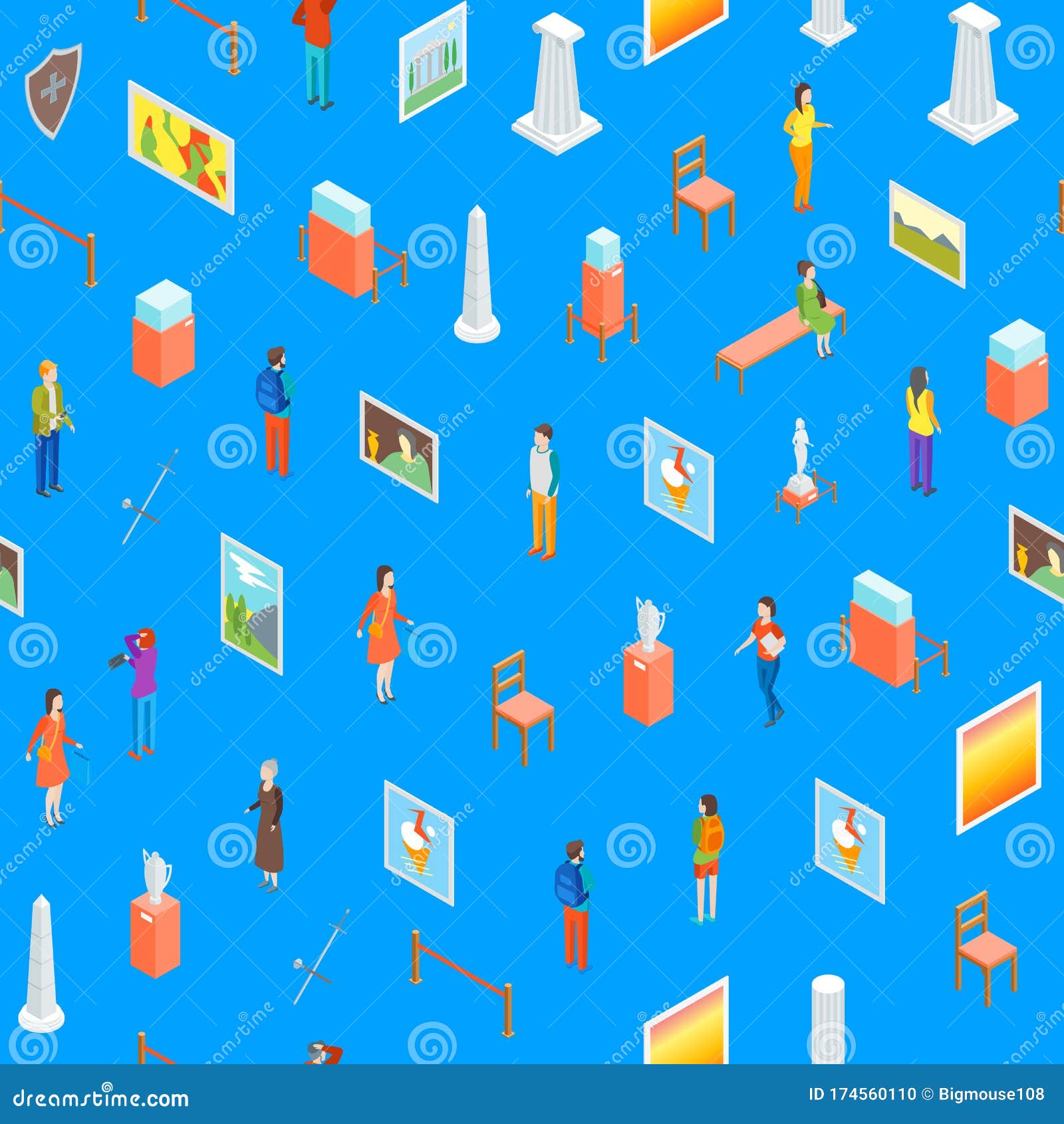 Museum Hall Seamless Pattern Background Isometric View. Vector Stock ...