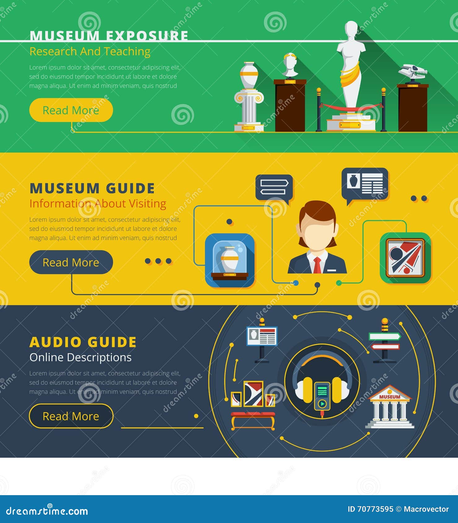 Museum Horizontal Banner Set Stock Vector - Illustration of research ...