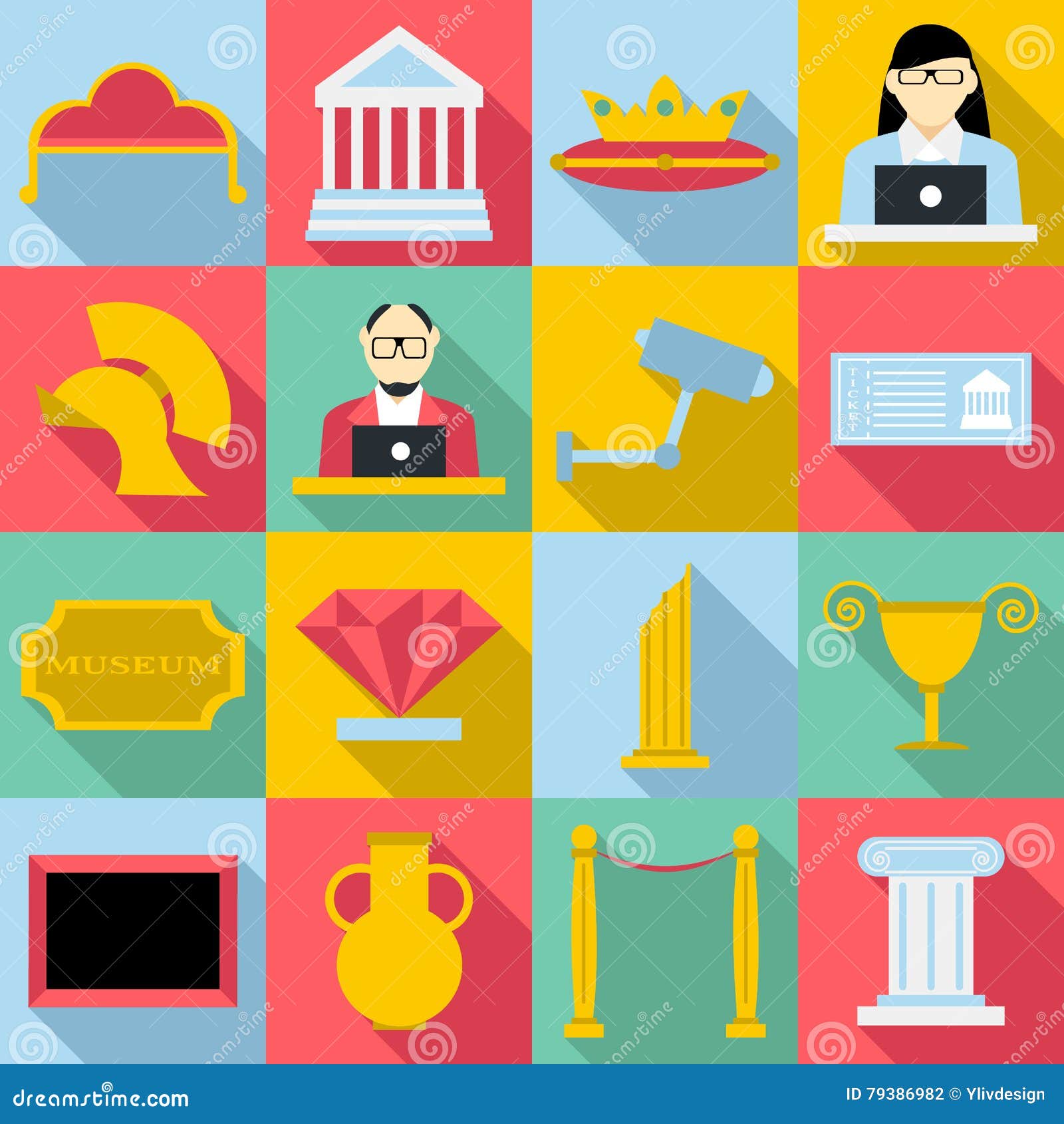 Museum Icons Set, Flat Style Stock Vector - Illustration of helmet ...