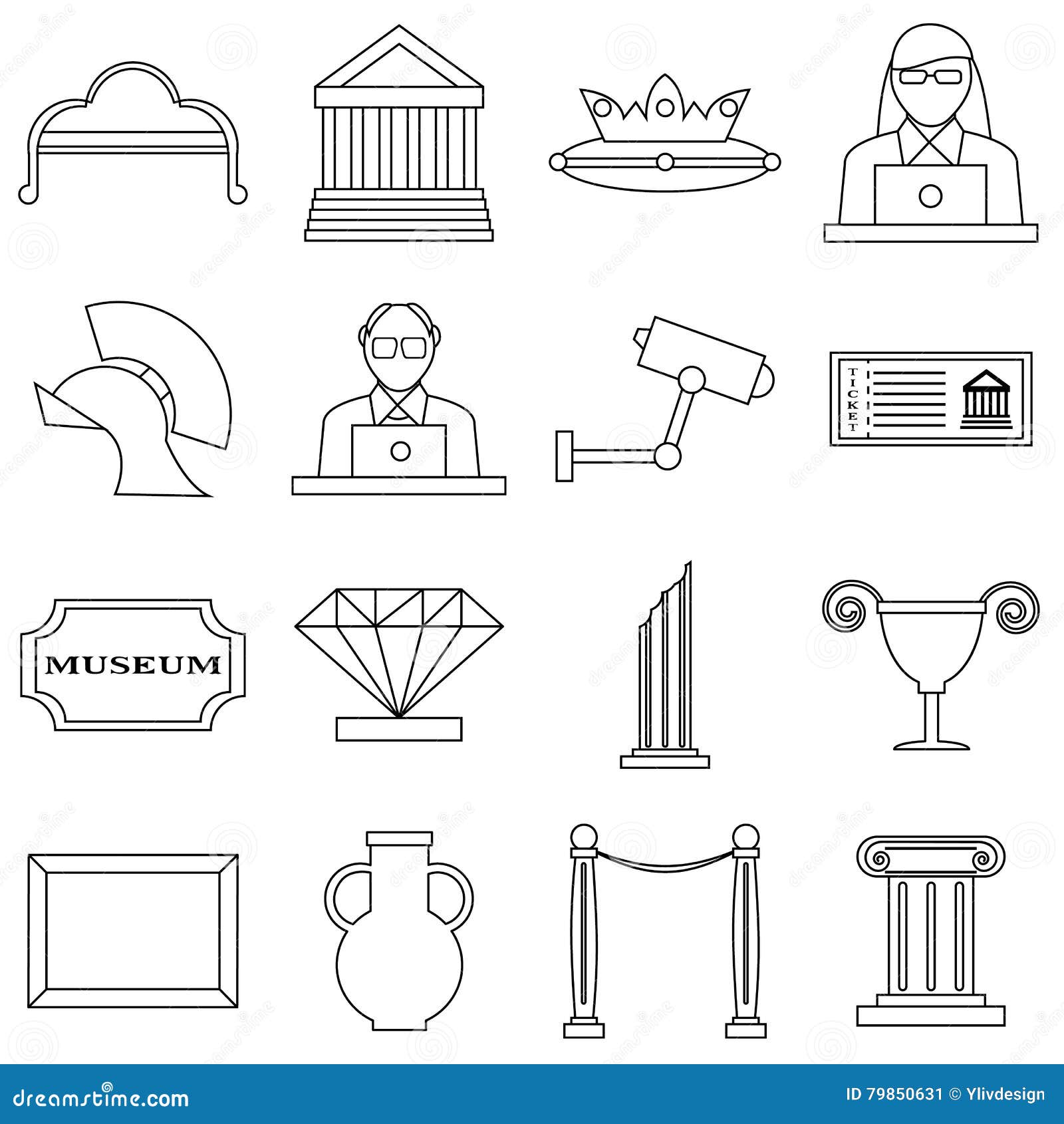 Museum Icons Set, Outline Style Stock Vector - Illustration of exposure ...