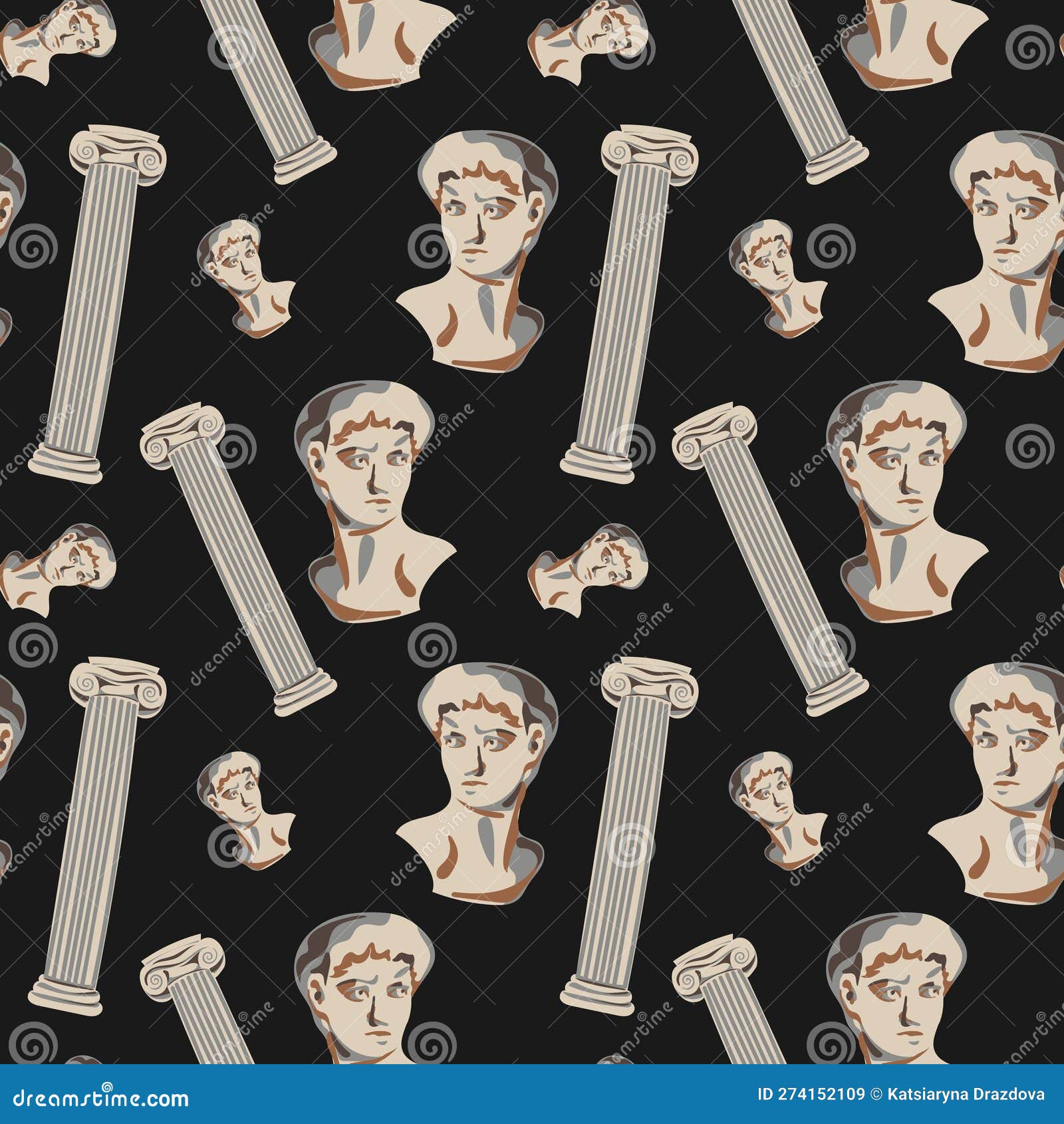 Museum Seamless Pattern. Vector. Historical Museum. Statue and Papyrus ...