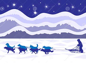 Musher and Dog Team by Moonlight Stock Vector - Illustration of ...