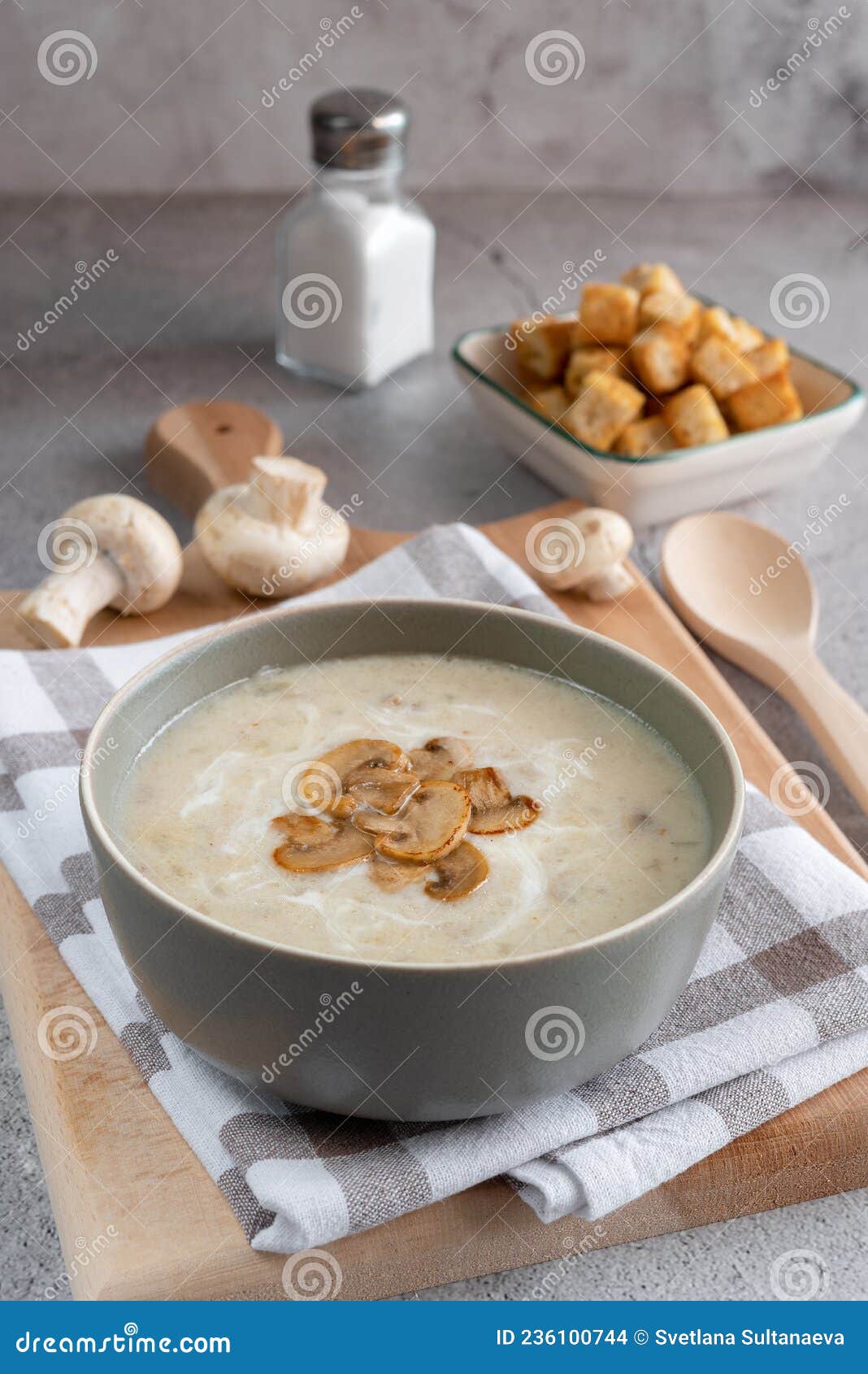 Mushroom Champignon Soup with Fried Mushroom Topping Stock Photo ...