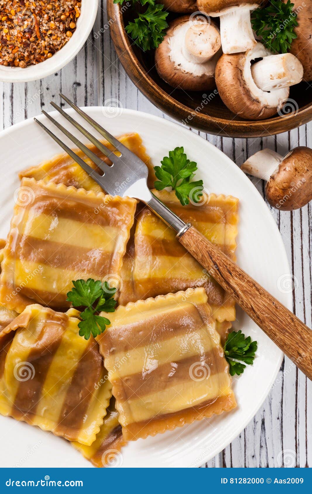 Mushroom Cheese Ravioli stock photo. Image of focus, fresh - 81282000