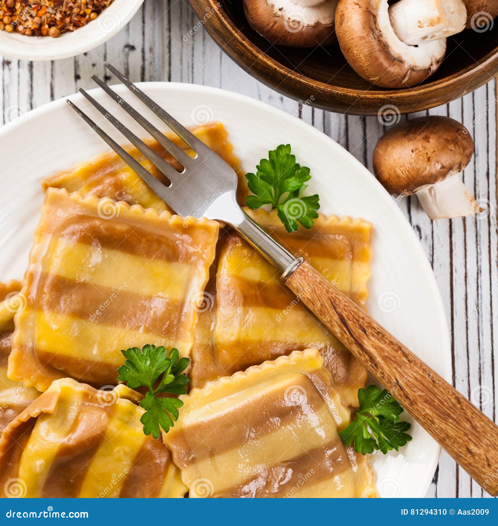 Mushroom Cheese Ravioli stock photo. Image of dinner - 81294310