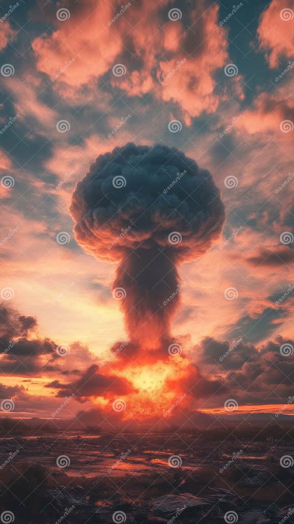 Mushroom Cloud Explosion at Sunset, Dramatic Sky. Apocalyptic and ...