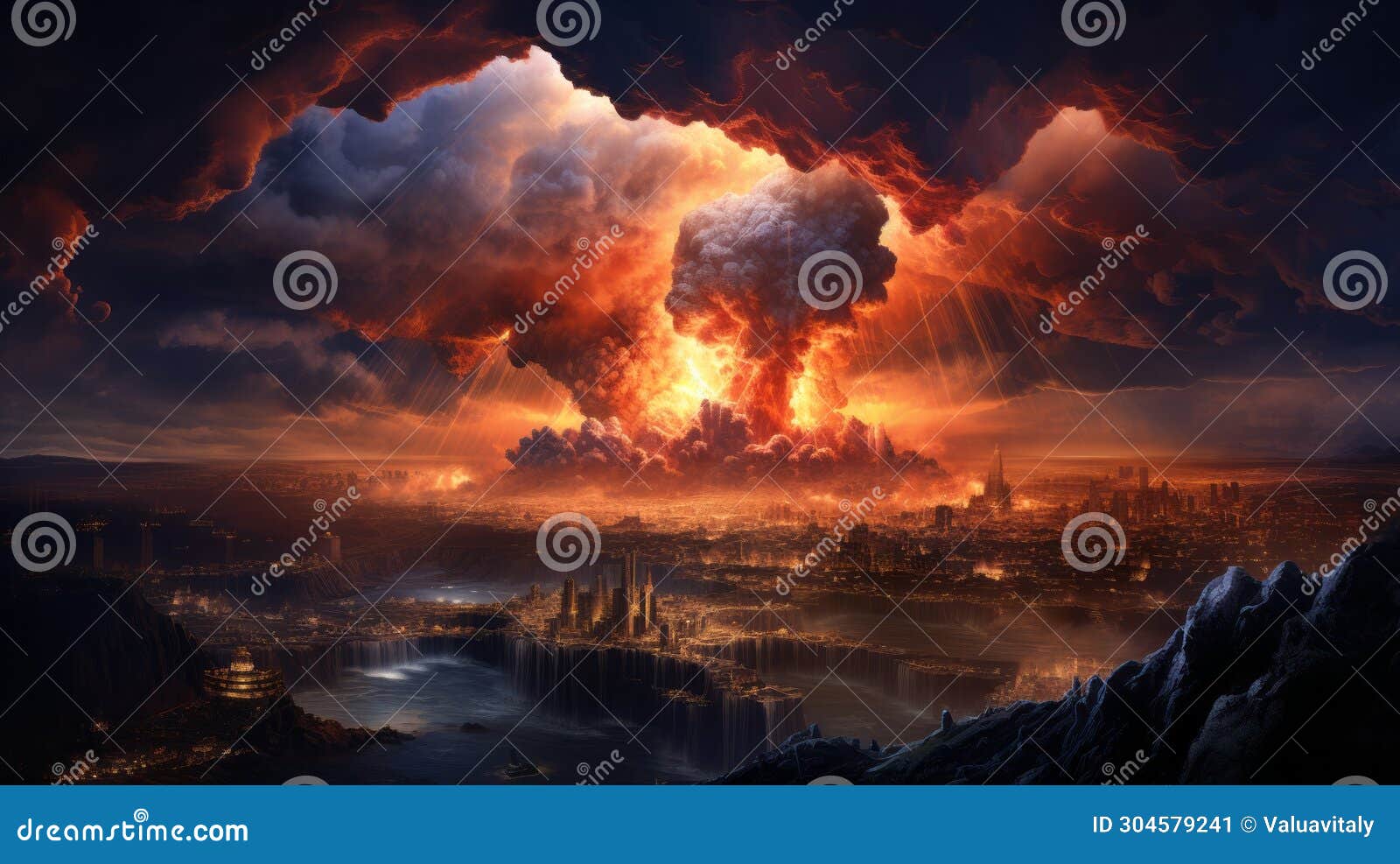 Mushroom Cloud with Fire after an Atomic Weapon Attack. Nuclear Weapons ...