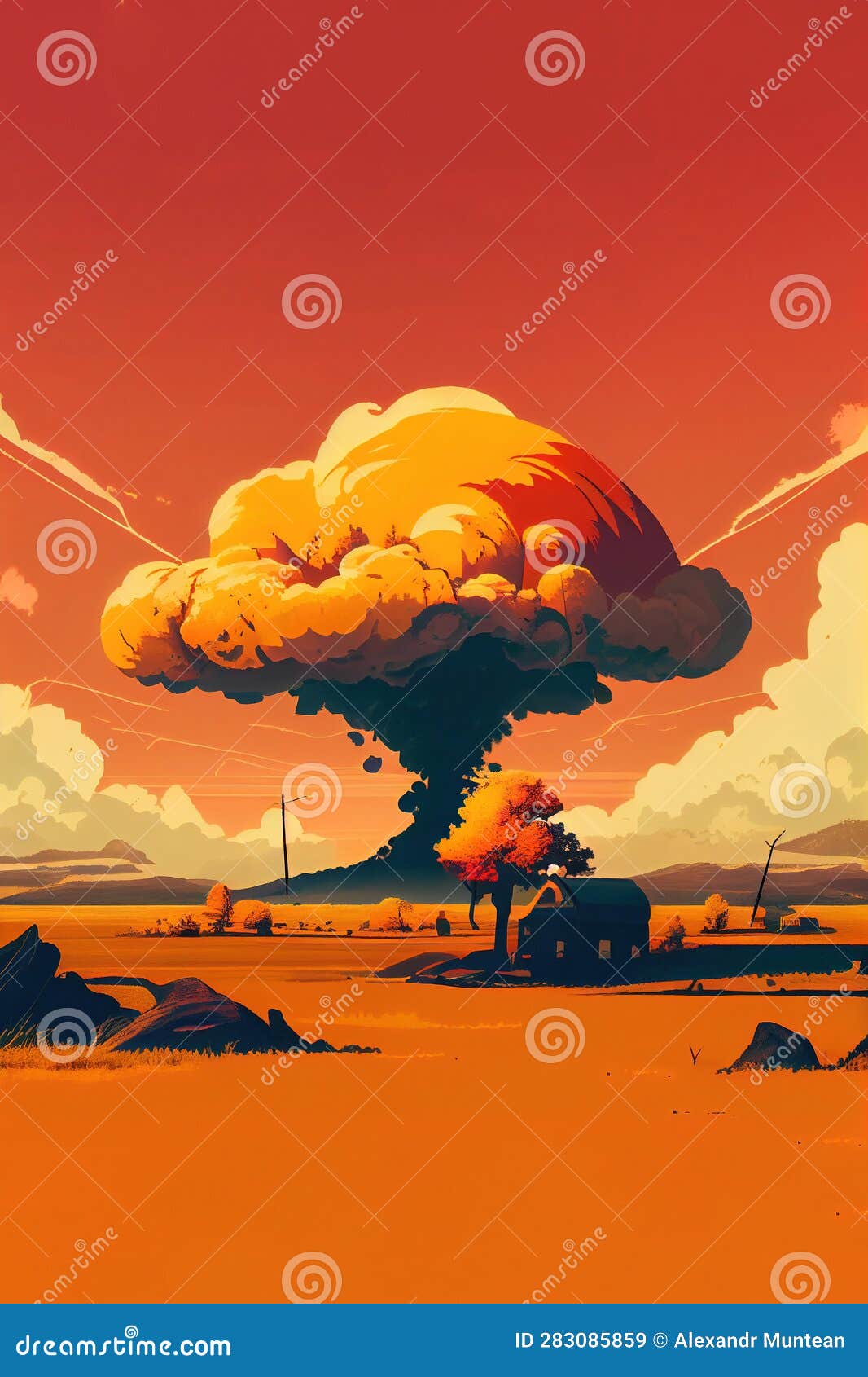 Mushroom Clouds after the Nuclear Explosion. Stock Illustration ...