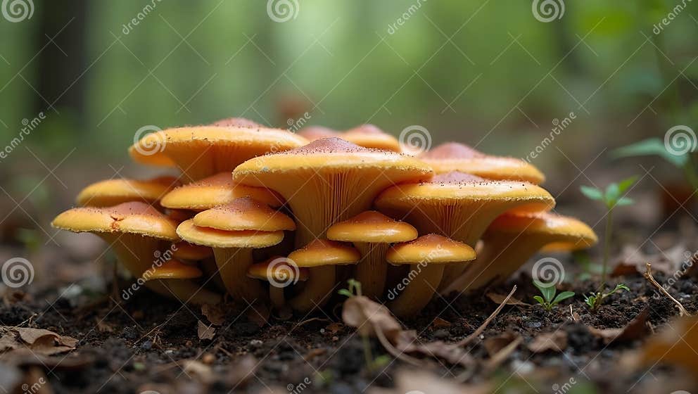 Mushroom Colony in Circle Symbolizing Unity in Nature Stock ...