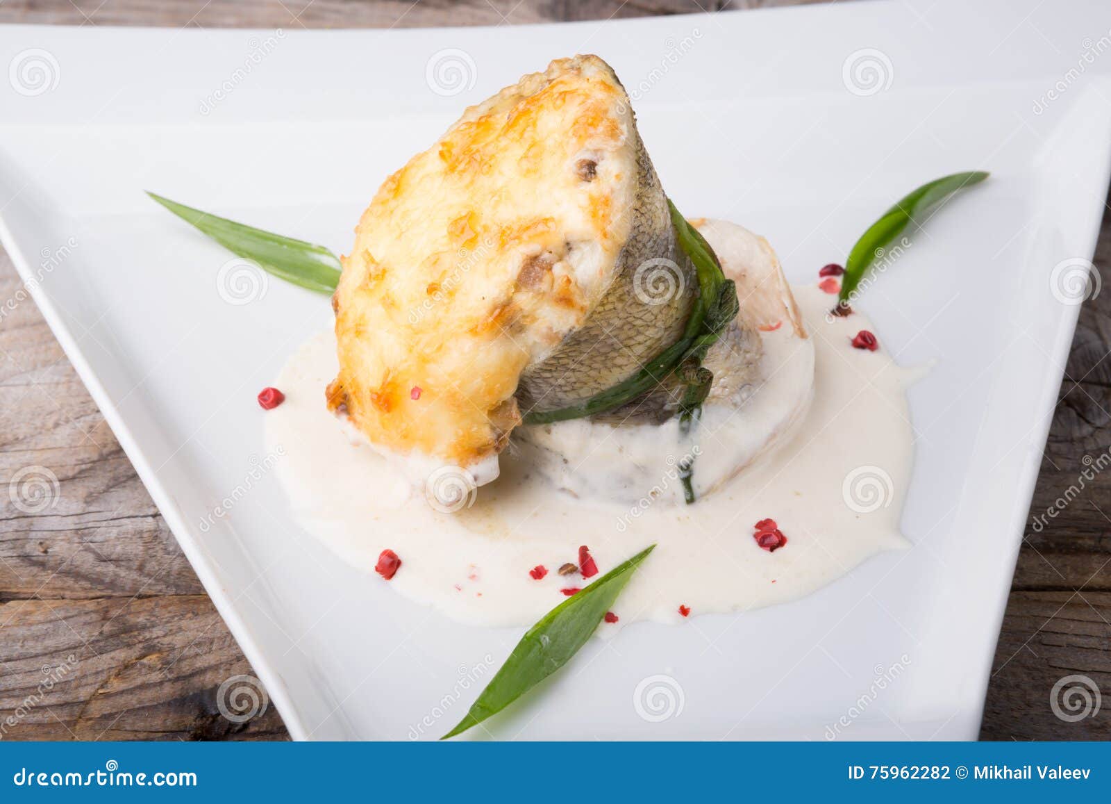Mushroom Julienne with White Fish Stock Photo - Image of pepper ...