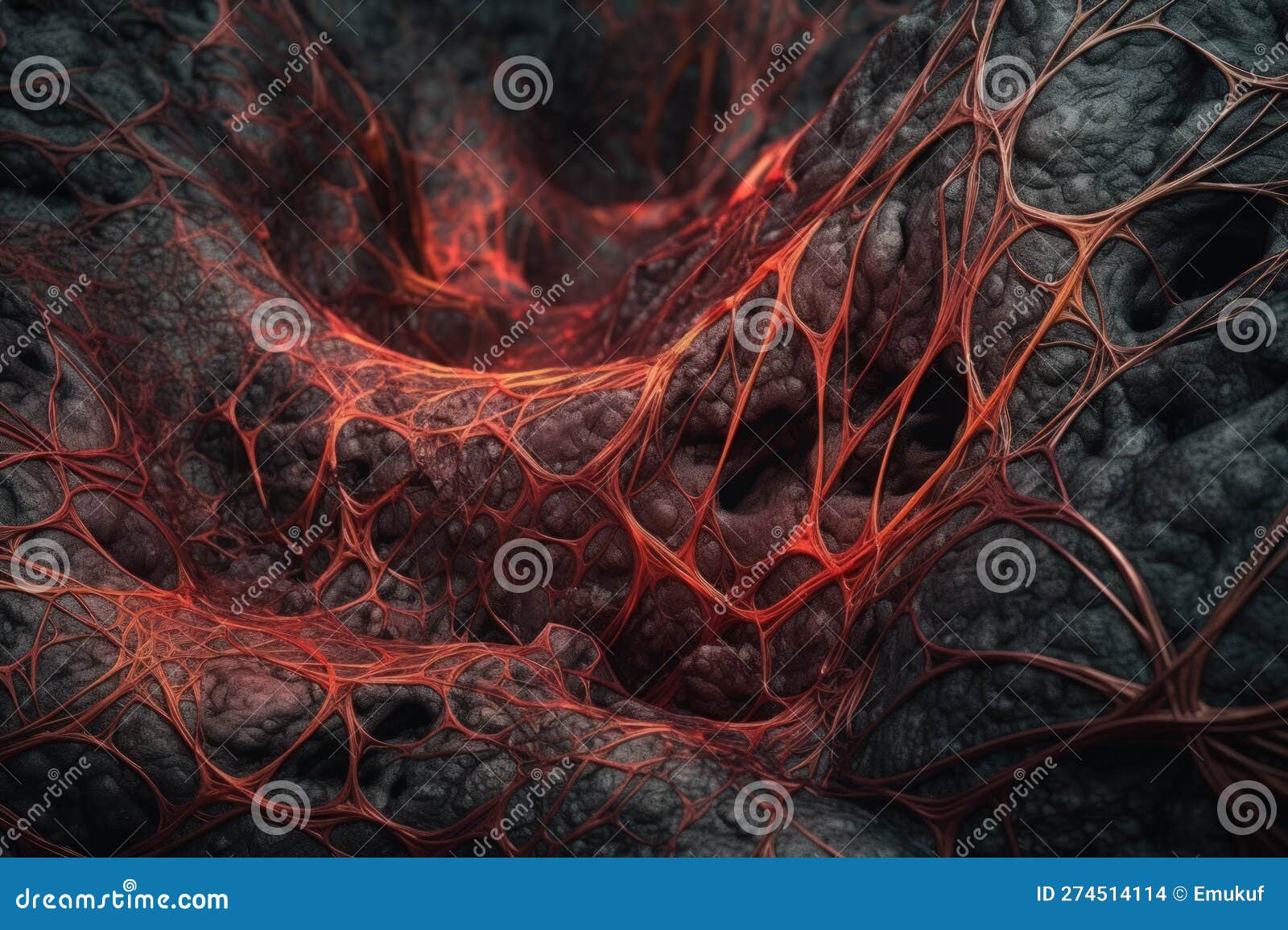 Mushroom Network, Red Threads of Mushrooms on the Gray Ground Abstract ...
