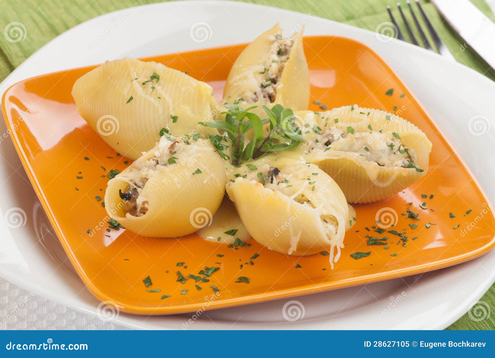 Mushroom Pasta Shells stock image. Image of plate, large - 28627105
