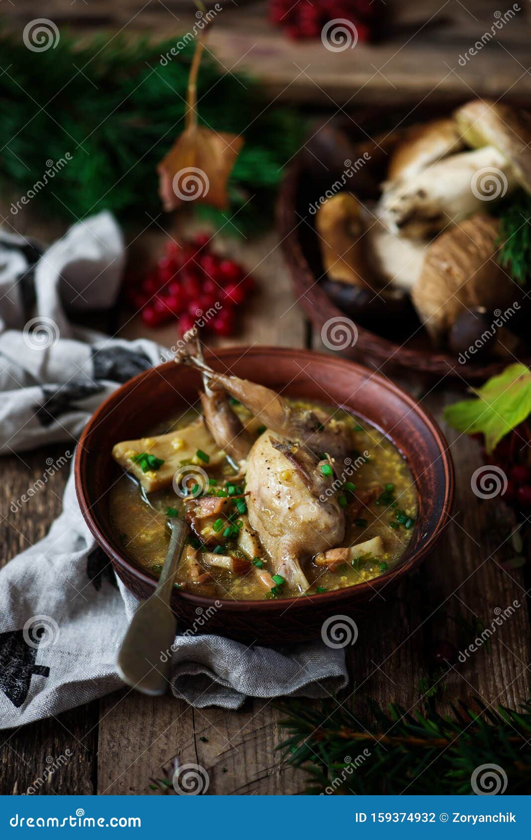 Mushroom and quail stew. stock photo. Image of vegetable - 159374932