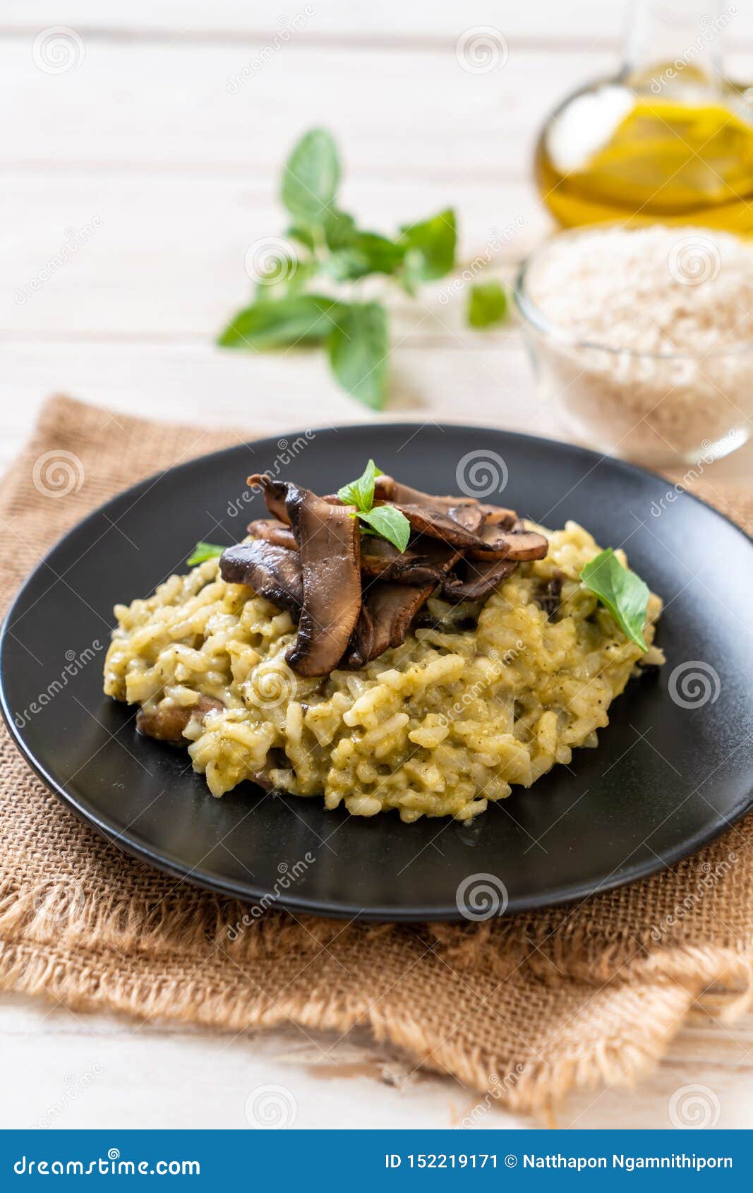 Mushroom Risotto with Pesto and Cheese Stock Image - Image of dinner ...
