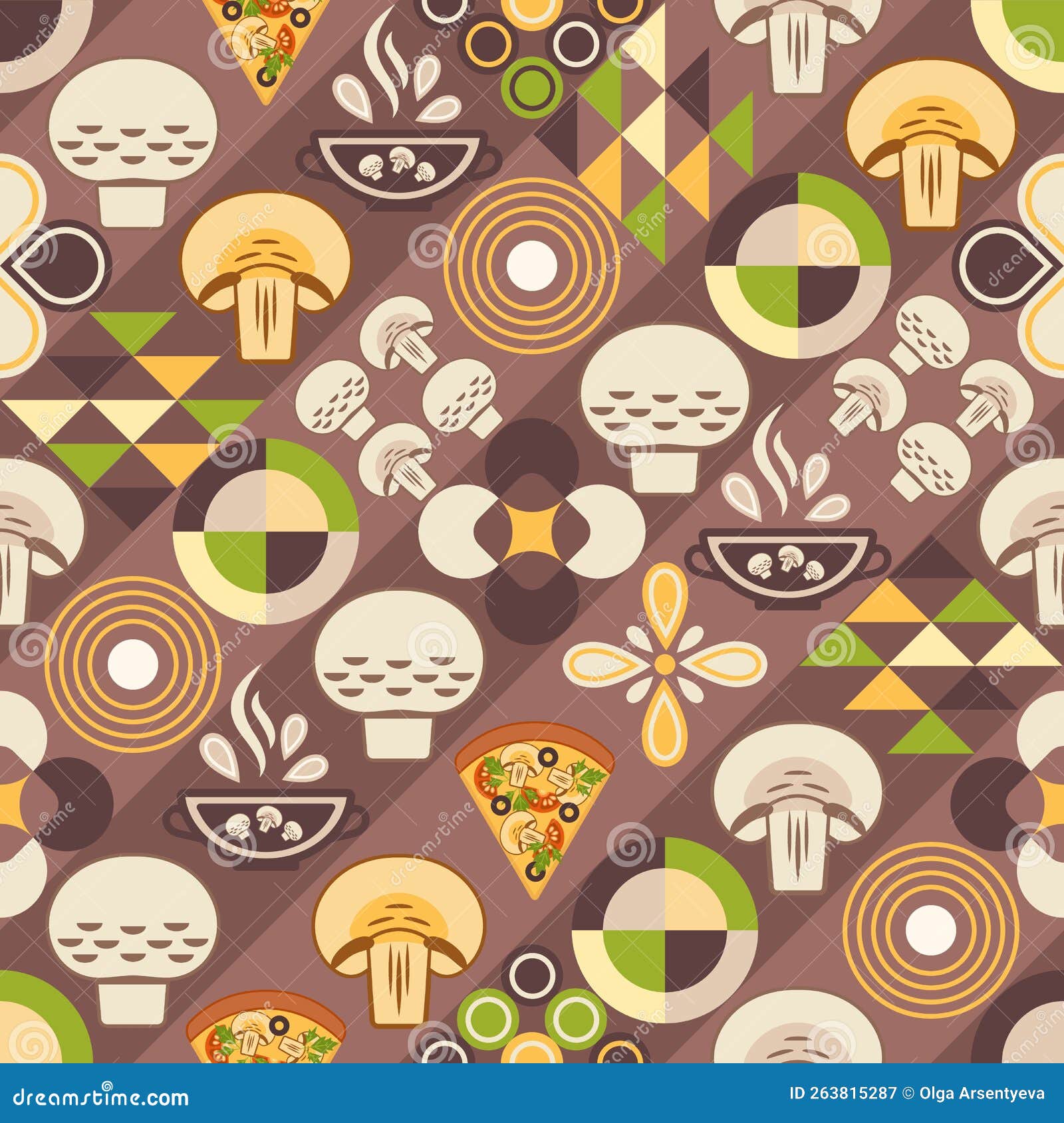 Mushroom Seamless Pattern with Design Elements in Simple Geometric ...
