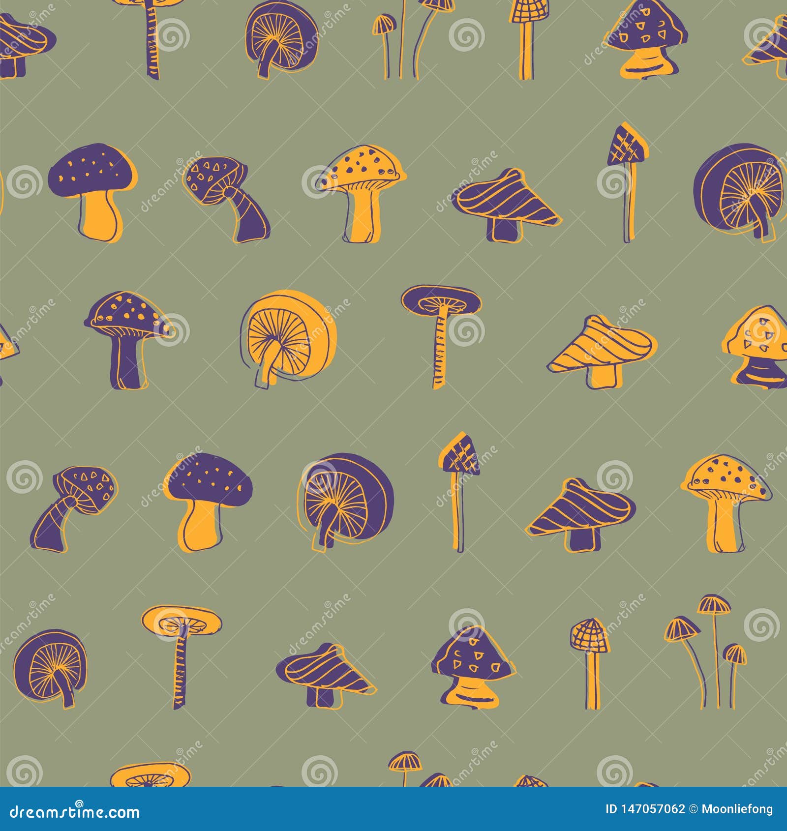 Mushroom Seamless Pattern Design Stock Vector - Illustration of drawn ...