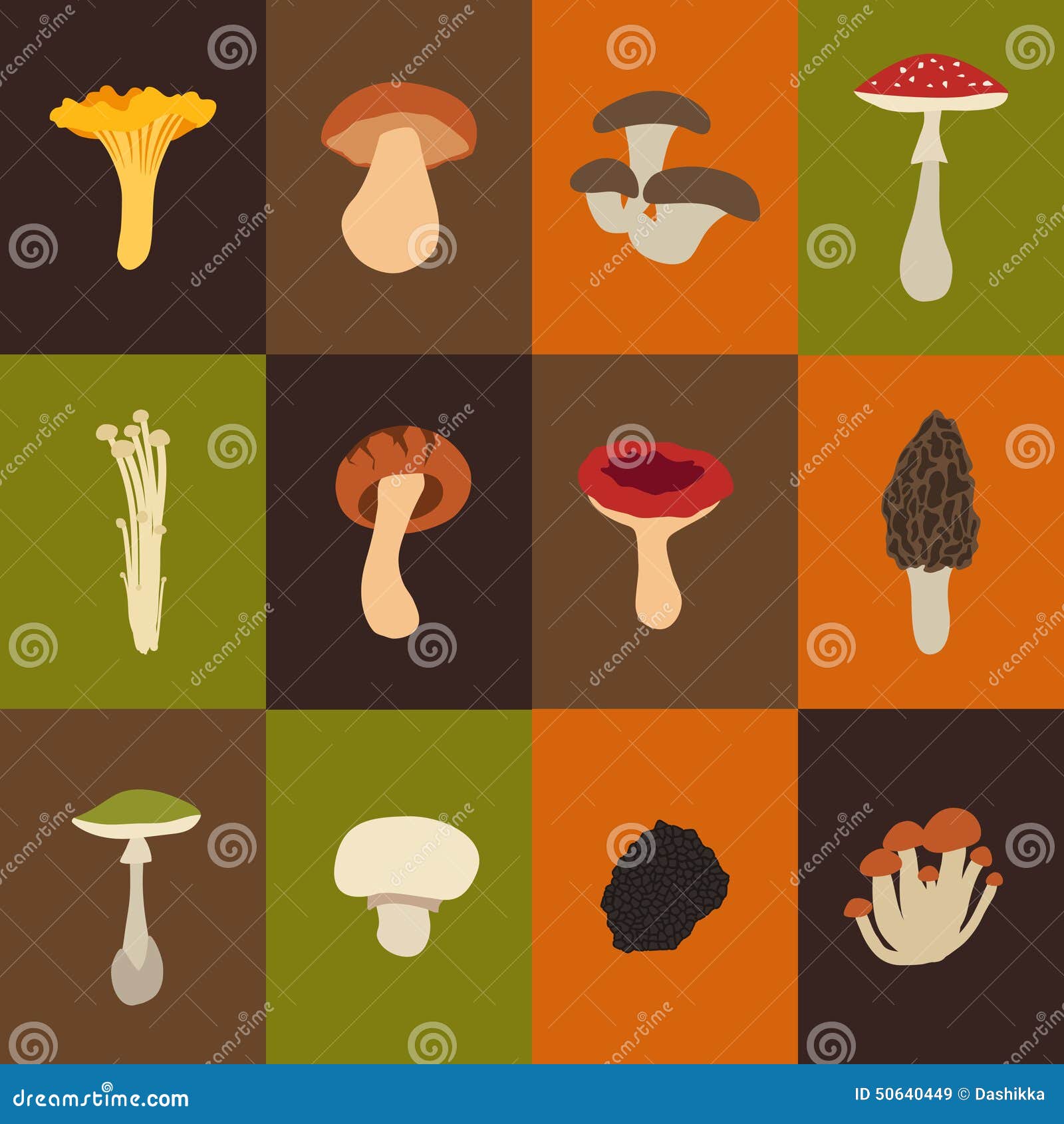Mushroom Set with Flat Design Stock Vector - Illustration of boletus ...