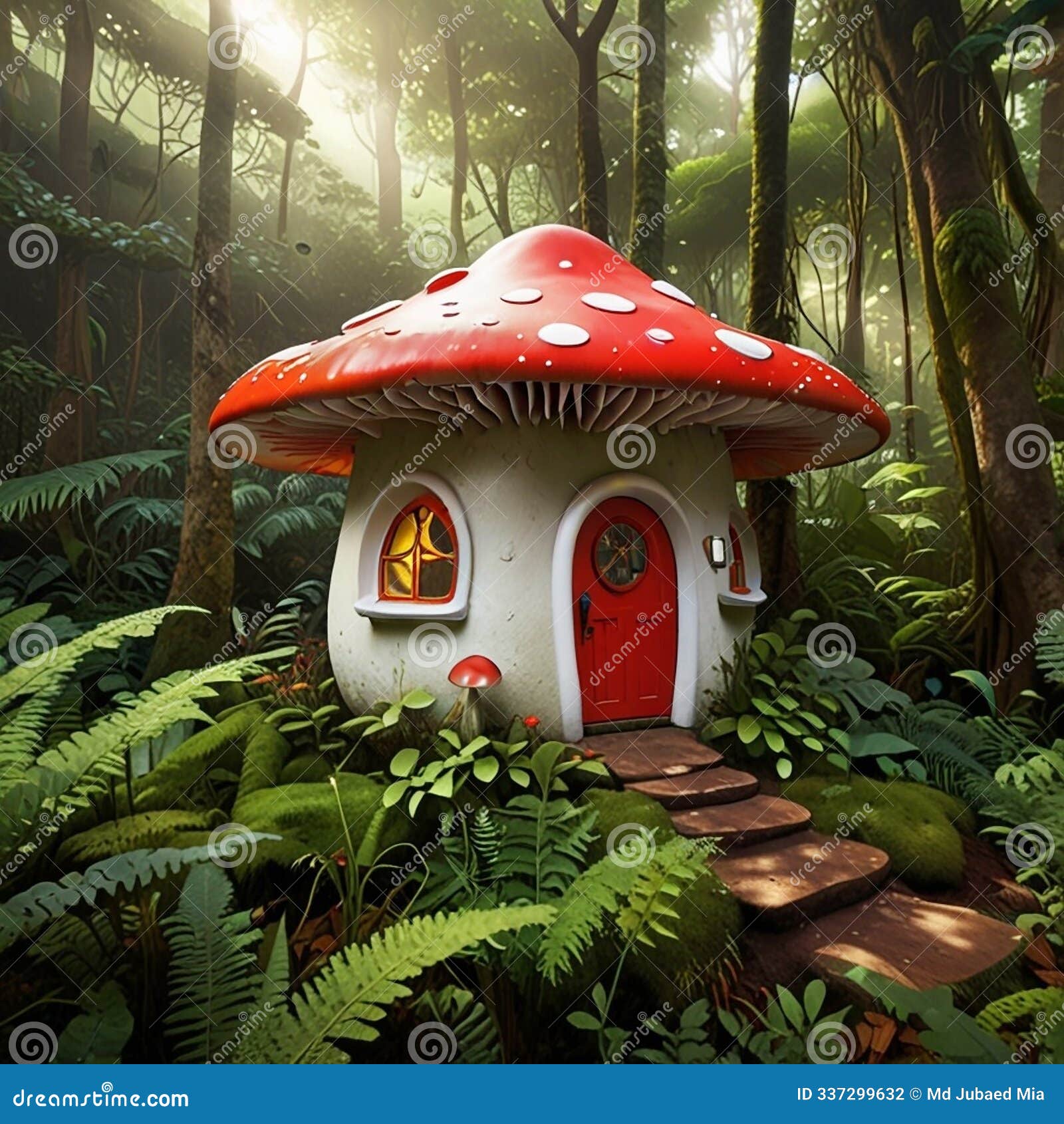 Mushroom-shaped House in the Forest Stock Illustration - Illustration ...