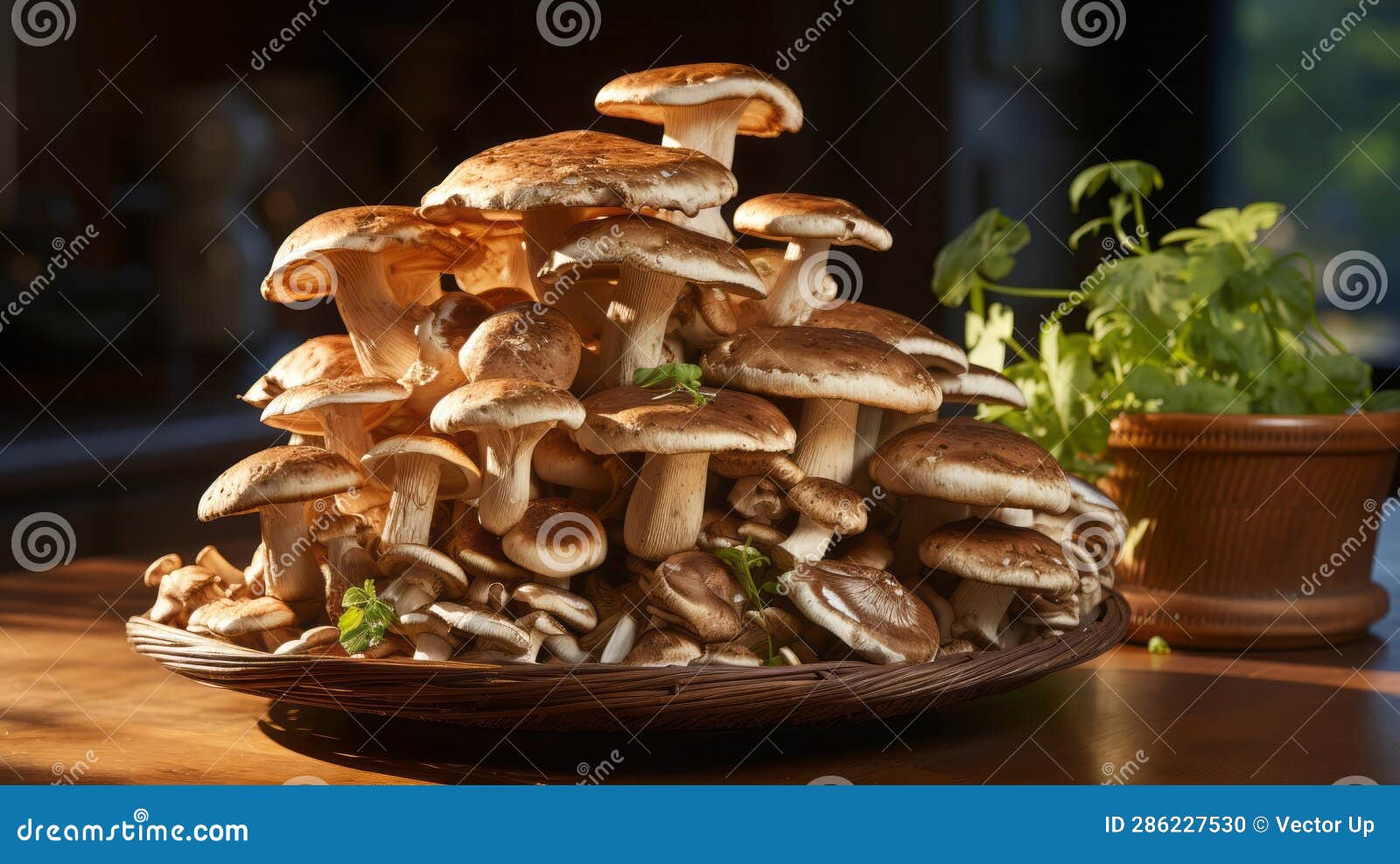 Mushroom Stack on Basket for Sell. Generative AI. Stock Photo - Image ...