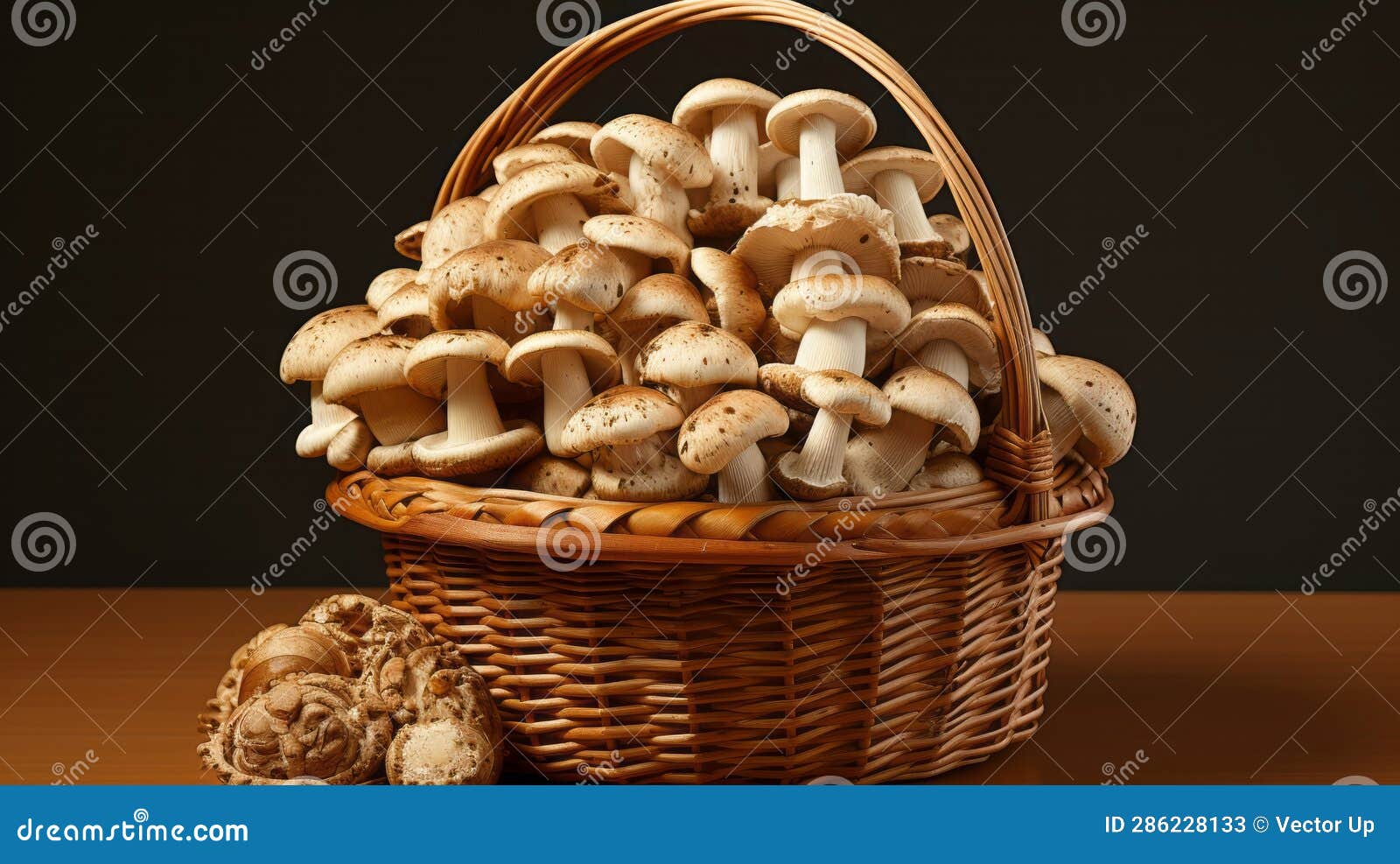 Mushroom Stack on Basket for Sell. Generative AI. Stock Image - Image ...