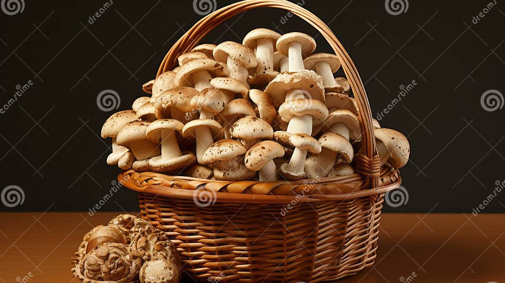 Mushroom Stack on Basket for Sell. Generative AI. Stock Image - Image ...