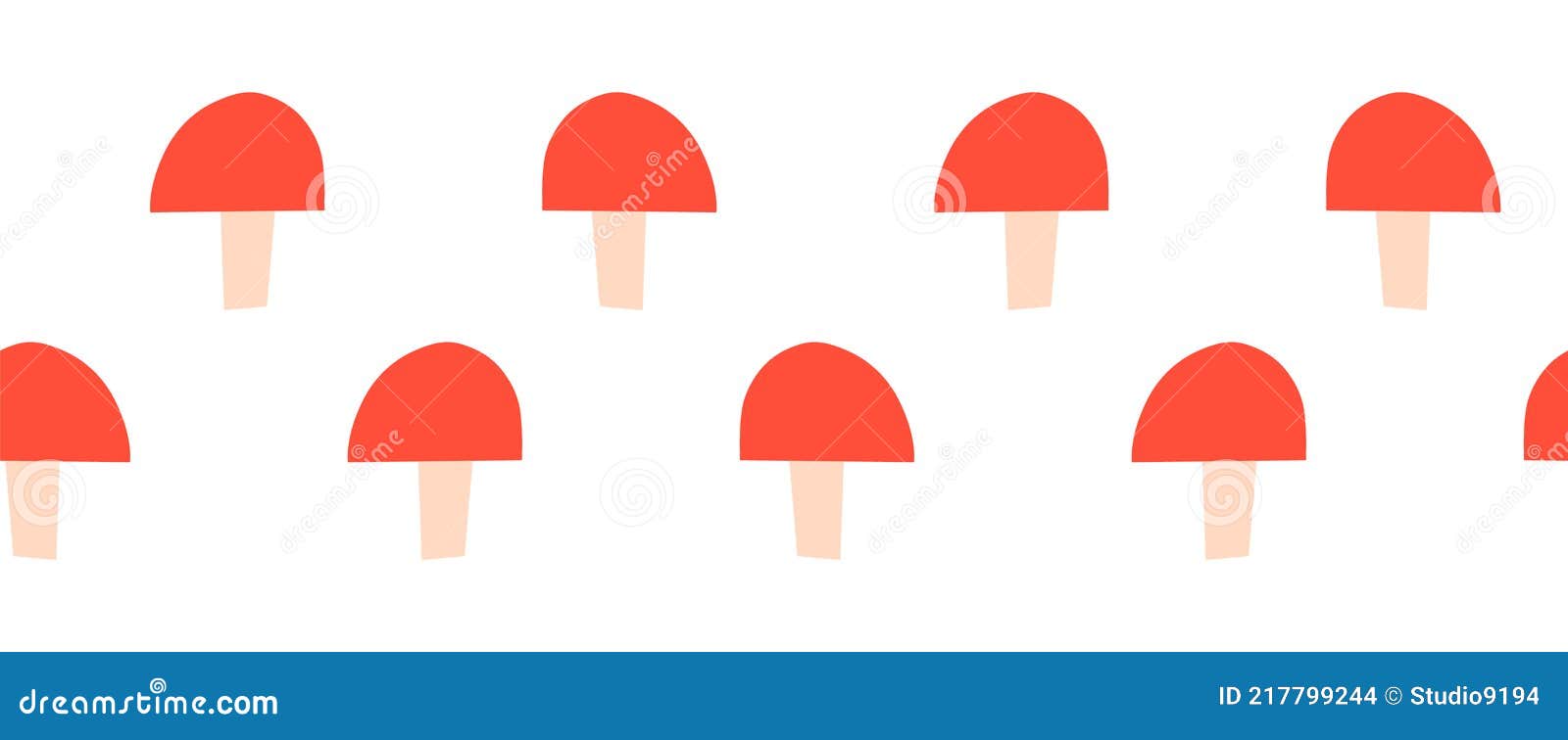 Mushroom Toadstool Red White Seamless Vector Border. Cute Fungi Plants Horizontal Repeating ...