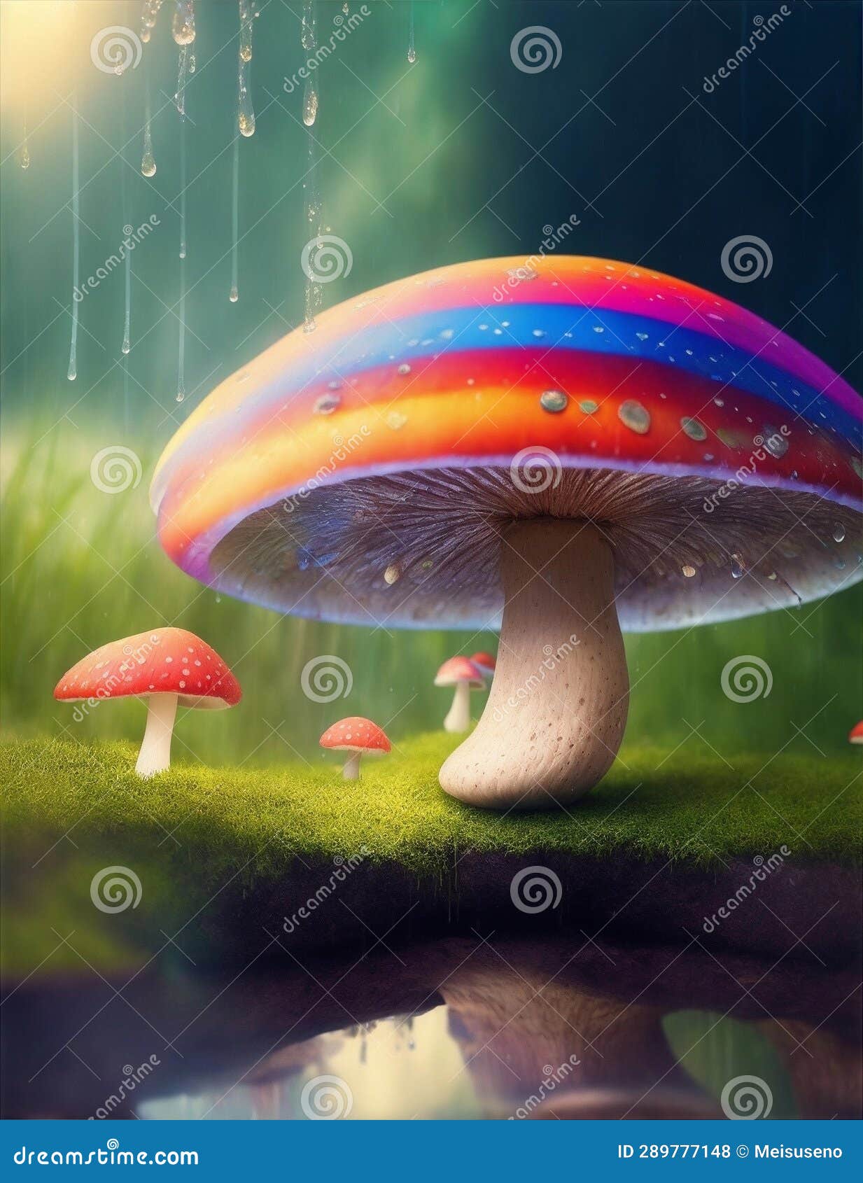 Mushroom Under the Rain Illustration Stock Illustration - Illustration ...