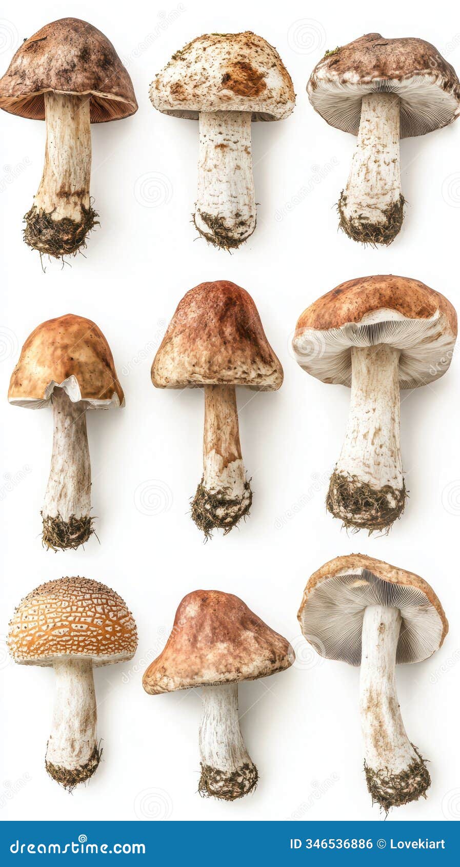Mushroom Varieties on White Background Showcasing Distinct Shapes and ...