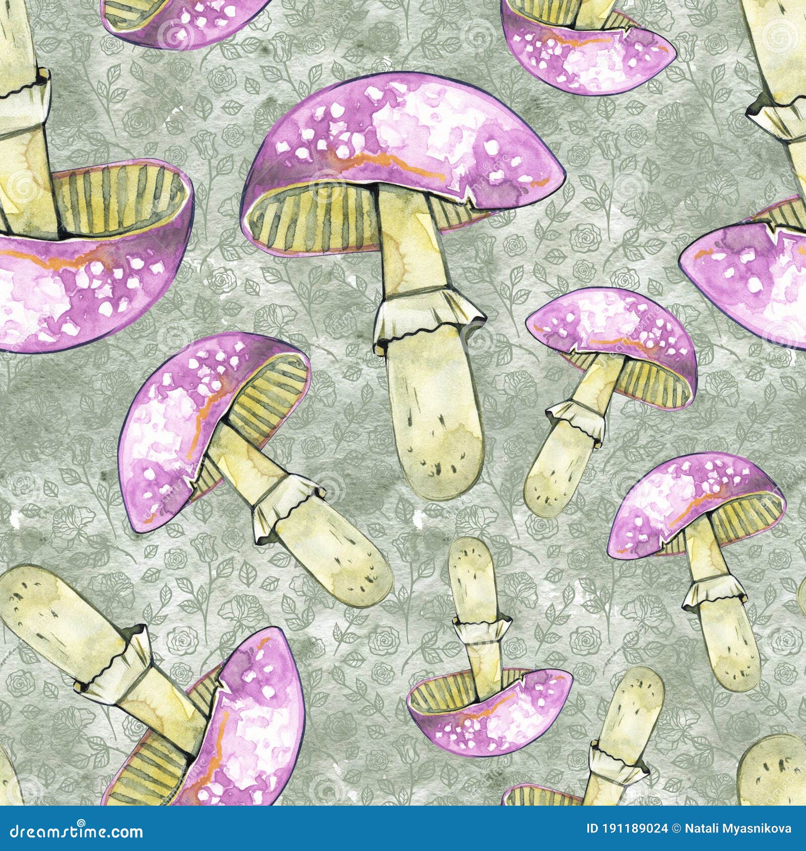 Mushroom Watercolor Background. Digital Paper. Seamless Pattern. Stock ...