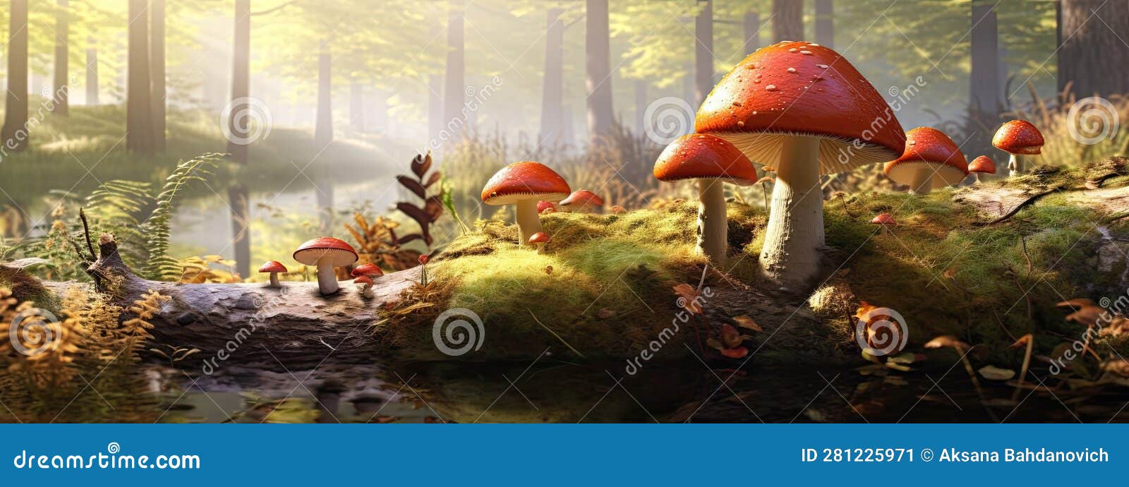 Mushrooms in the Autumn Forest Banner Stock Illustration - Illustration ...