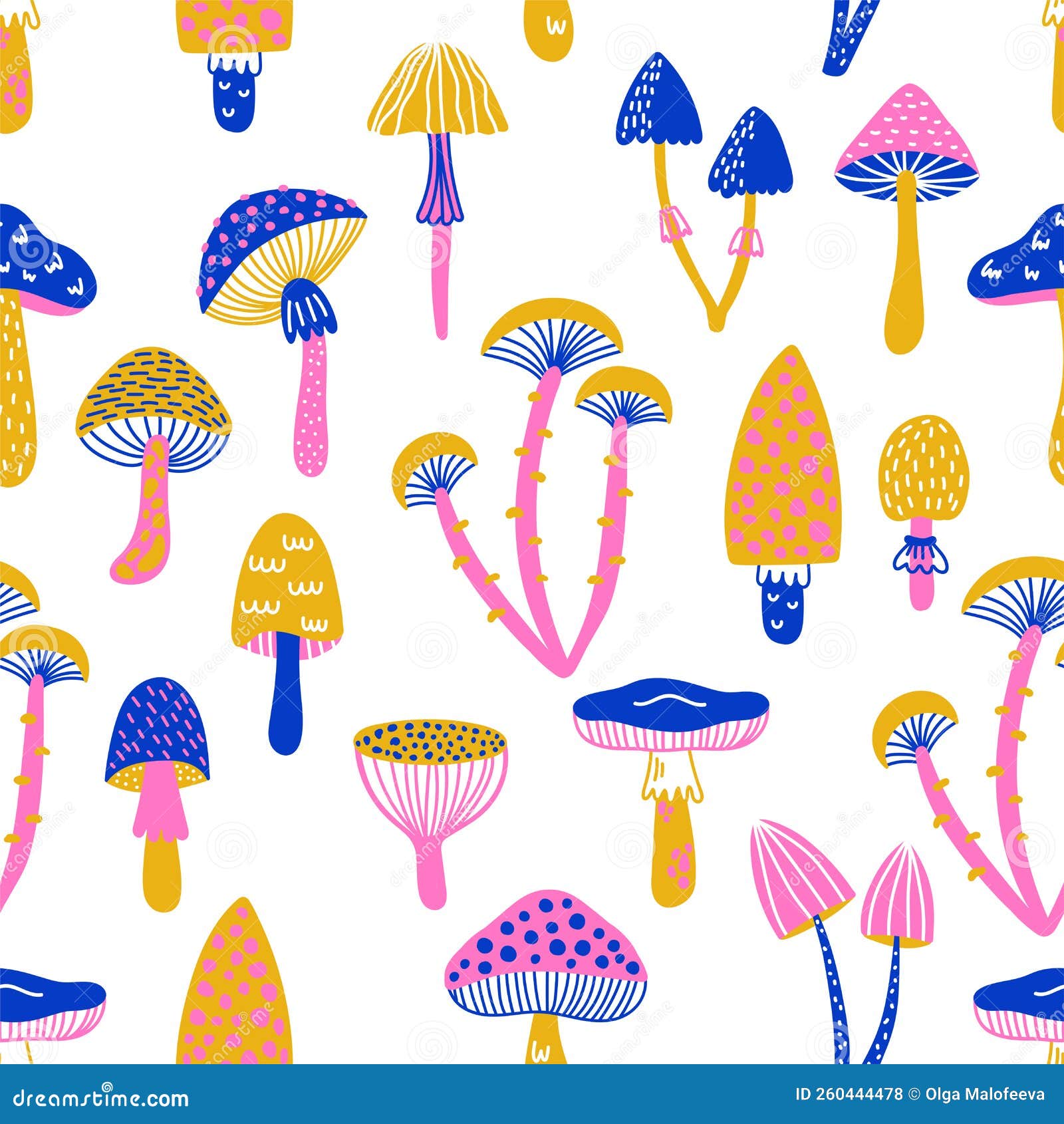 Mushrooms Flat Trendy Art Seamless Vector Pattern Stock Vector ...