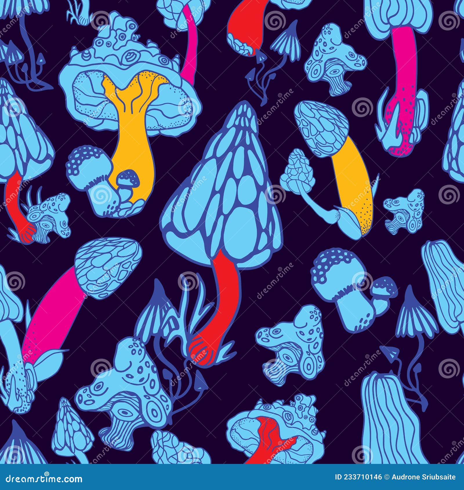 Mushrooms with Hand Drawn Different Shape. Stylized Magic Psychedelic ...