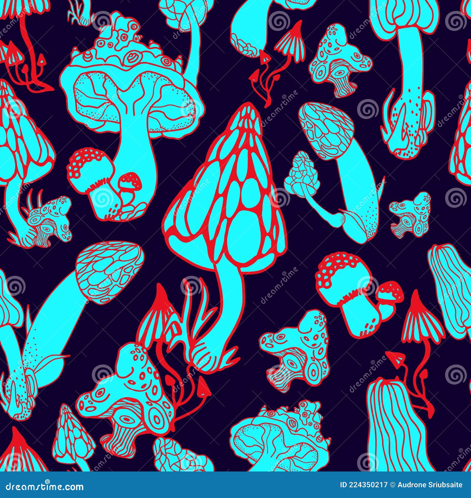 Mushrooms with Hand Drawn Different Shape. Stylized Magic Psychedelic ...