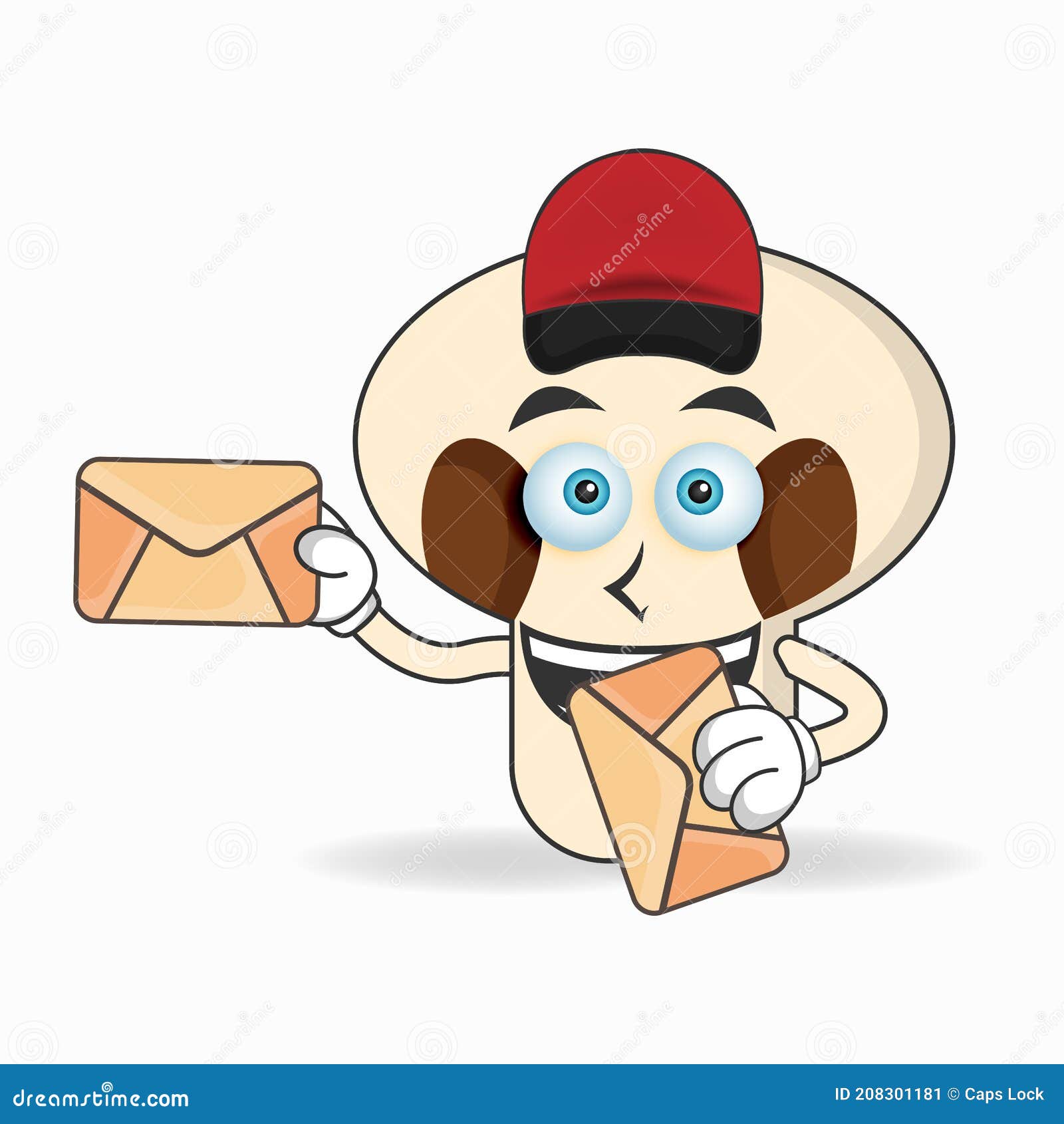 The Mushrooms Mascot Character Becomes a Mail Deliverer. Vector ...